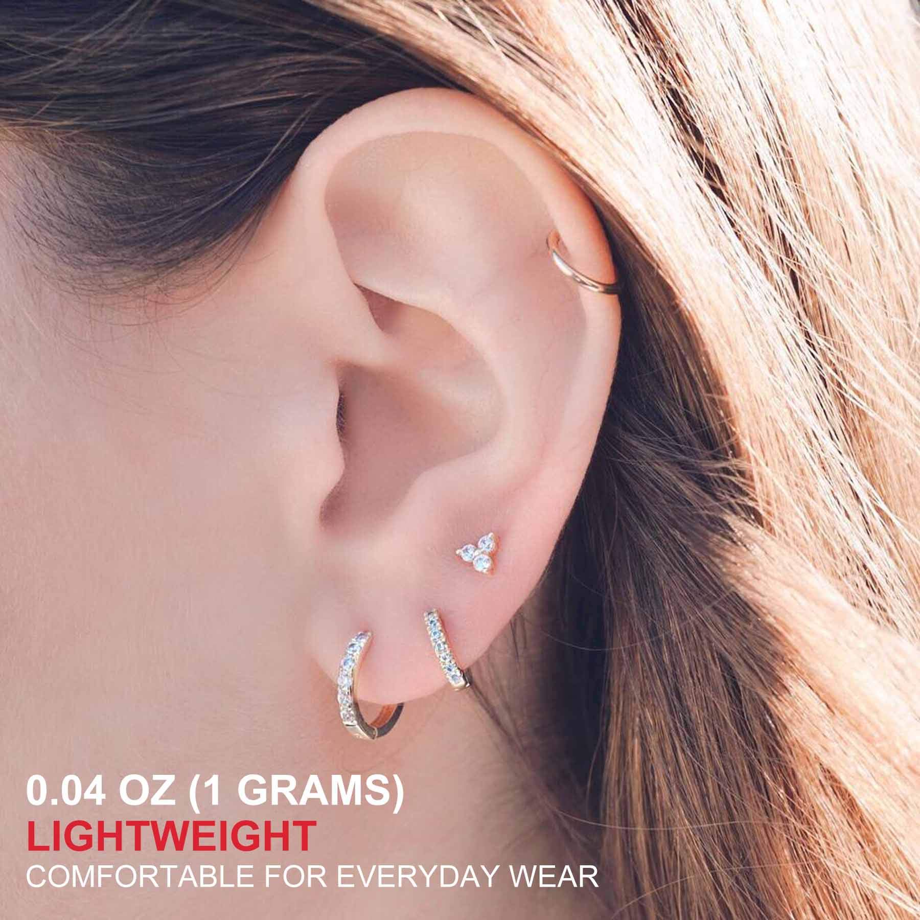 Gacimy Hoop Earrings for Women 14K Gold Cartilage Stud Small Huggie Ear Cuff, Hypoallergenic Cute 13mm Gold & Cubic Zirconia Sets