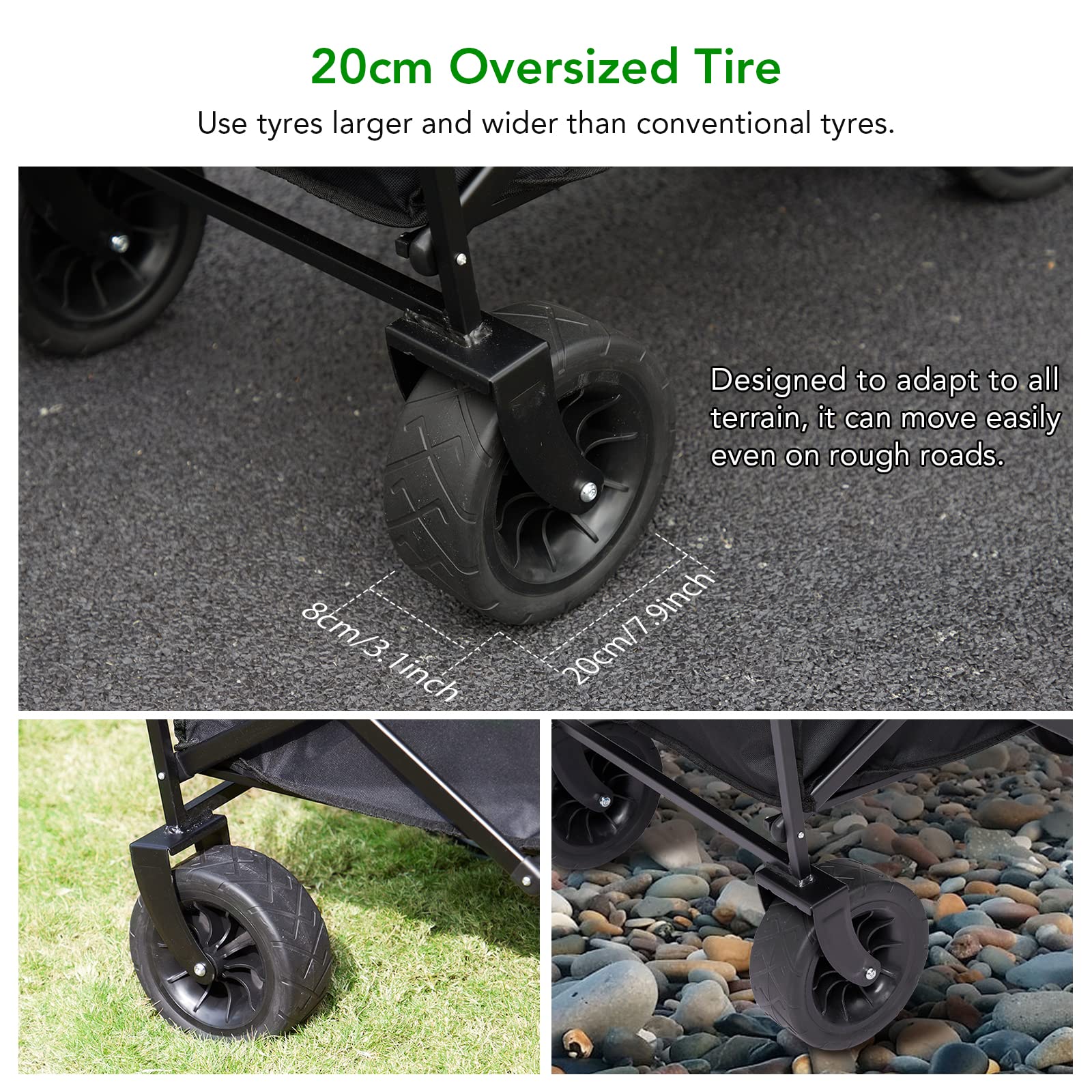 Garvee Collapsible Folding Outdoor Camping Wagon with Brake, Park Utility Wagon Picnic Camping Cart with 8" All Terrain Wheels, Iron Folding Table top, 4 Plate mats