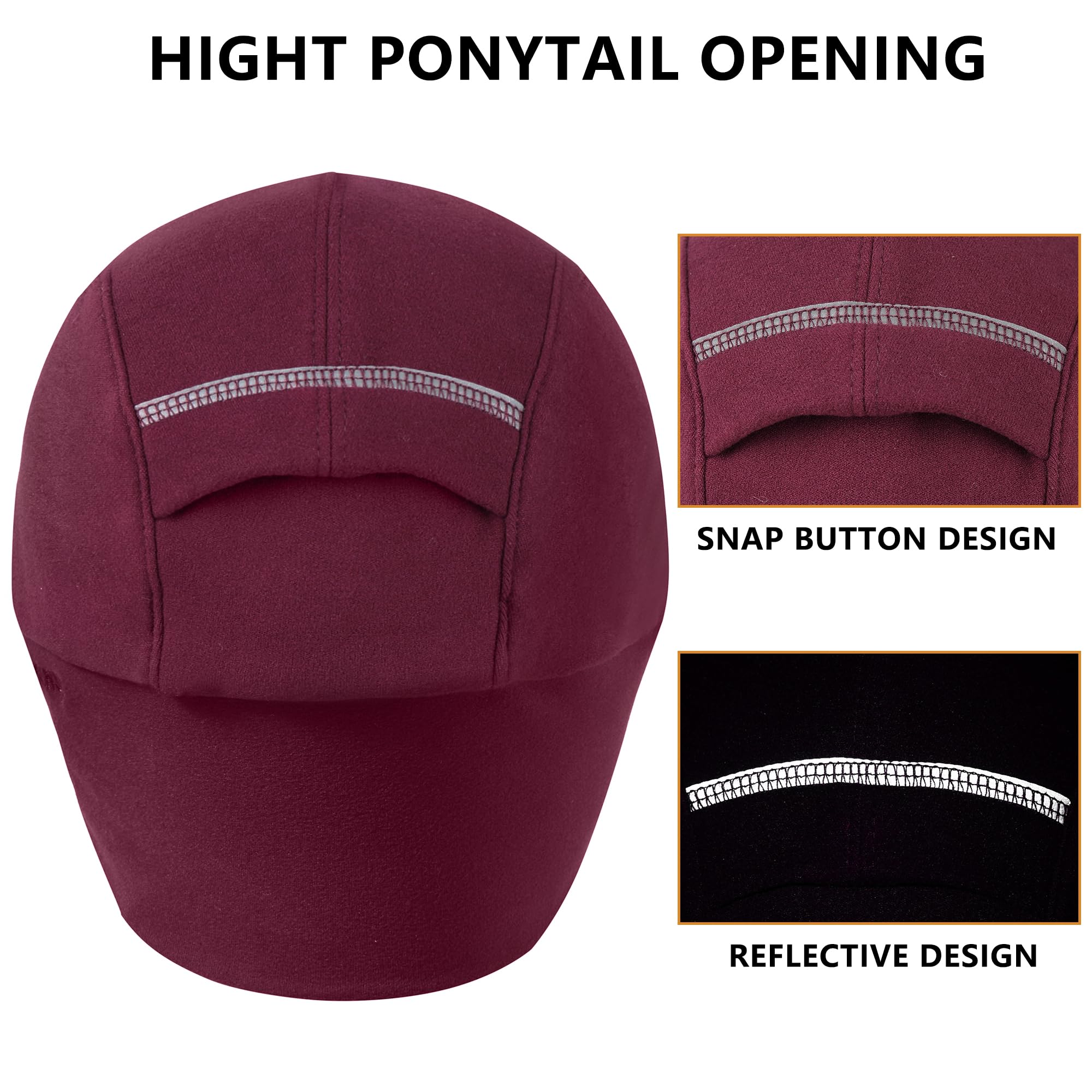 GADIEMKENSD Winter Fleece Hats Reflective Ponytail Hat for Women Baseball Caps with Earflap Drop Down Ear Warmer Mens Skull Cap Beanie with Visor Cold Hat for Outdoor Hiking Running Snow Ski Wine Red