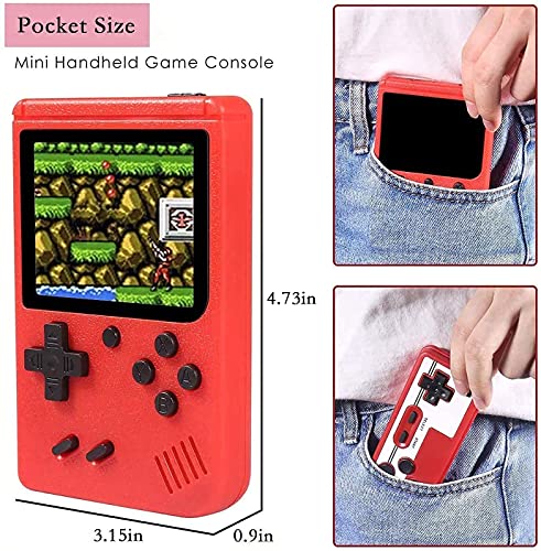 Hand-held game console, retro portable mini game console with 500 classic FC games, TV connection support, two player for kids and adults, 800mAh rechargeable (red), multilingual switch.
