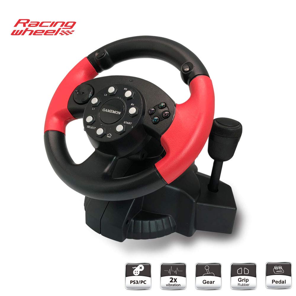 GAMEMON 8IN1 Racing wheel compatible with Playstation4 PS4/Playstation3 PS3/PC/Xbox 360/Xbox One/Nintendo Switch/Android with gear and foot pedal