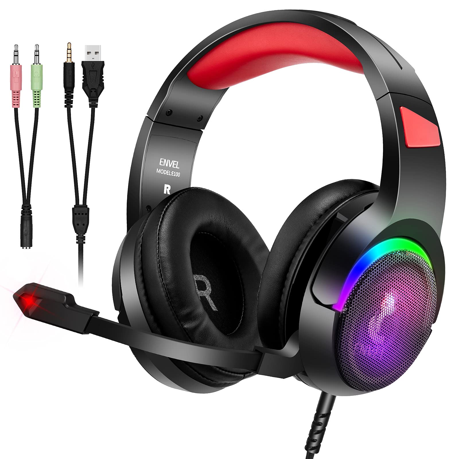 Gaming Headset for PC with Mic PS4/PS5 Xbox One,ENVEL Over-Ear Headphones with Volume Control RGB LED Light Cool Stereo,Noise Reduction for Laptops,Smartphone,Computer