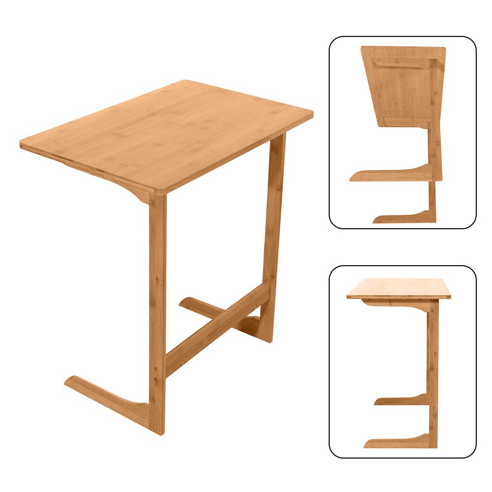 Goujxcy Bamboo Snack Table,Sofa Couch Coffee End Table Bed Side Table Laptop Desk Modern Furniture for Home Office,Natural Wood