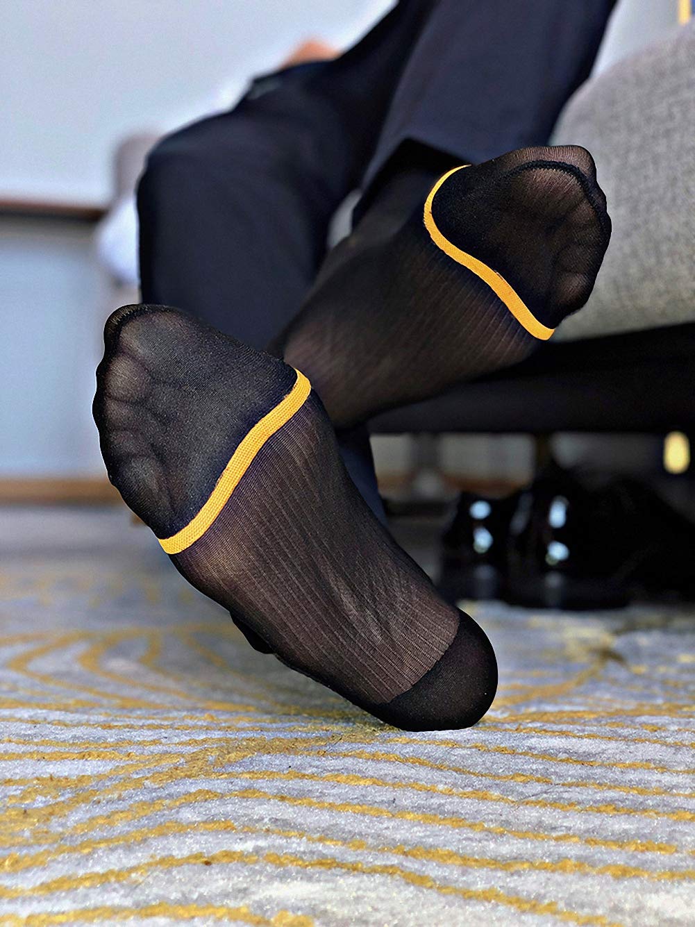 Goobester Men's Thin Silk Formal Dress Suit Transparent Sheer Male Business Dress Socks
