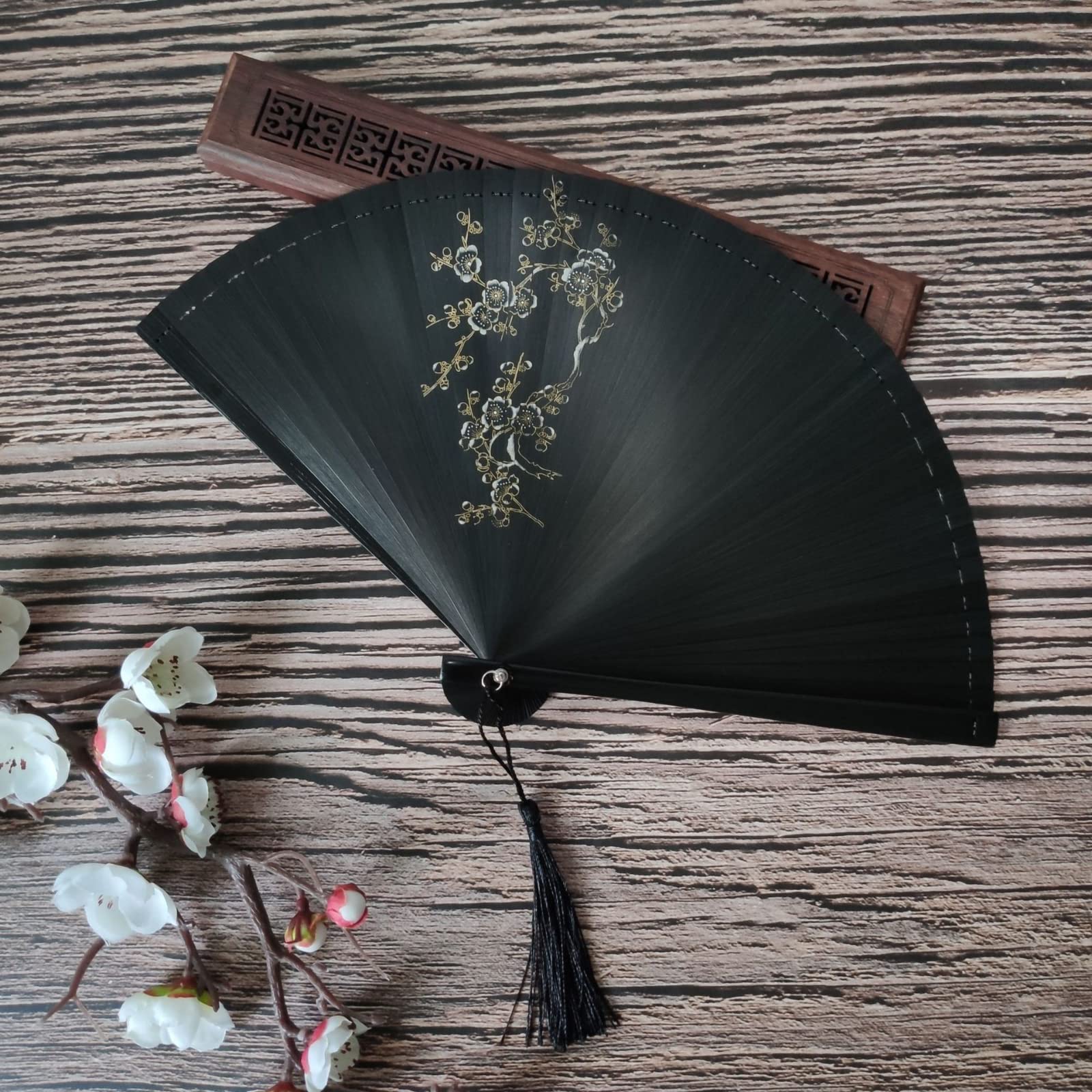 Hand Fan,Women Small Folding Fan,Classical Lacquer Fan,for Costume Matching,Comic Exhibition,Dance Performance,Interior Decoration,Gift Giving (Golden Plum)