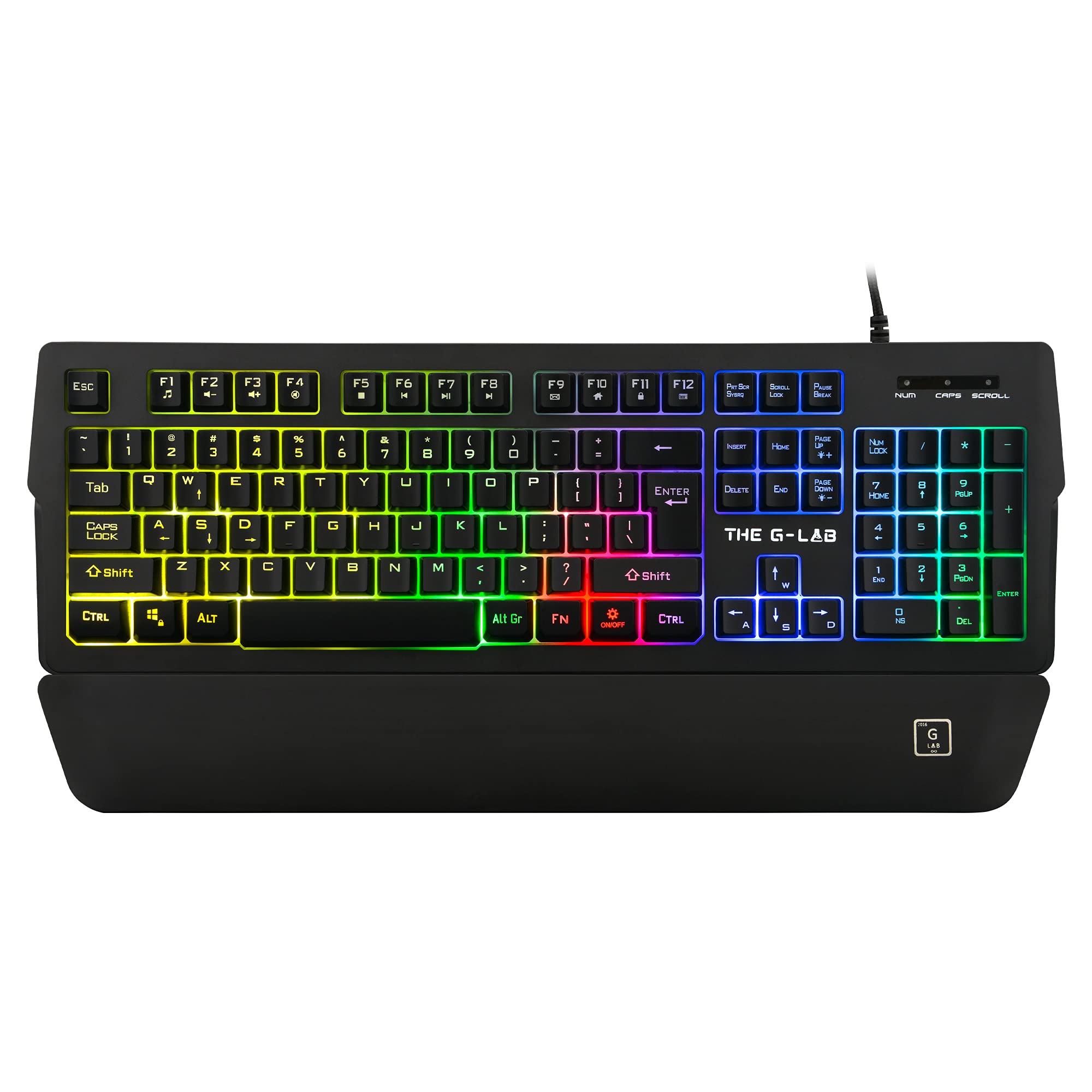 G-LAB Keyz Palladium Wired USB QWERTY Gaming Keyboard - Multicolor RGB LED Backlit Gaming Keyboard, Magnetic Wrist Rest, 26 Anti-ghosting Keys, Durable - PC and Consoles PS5 (Black)