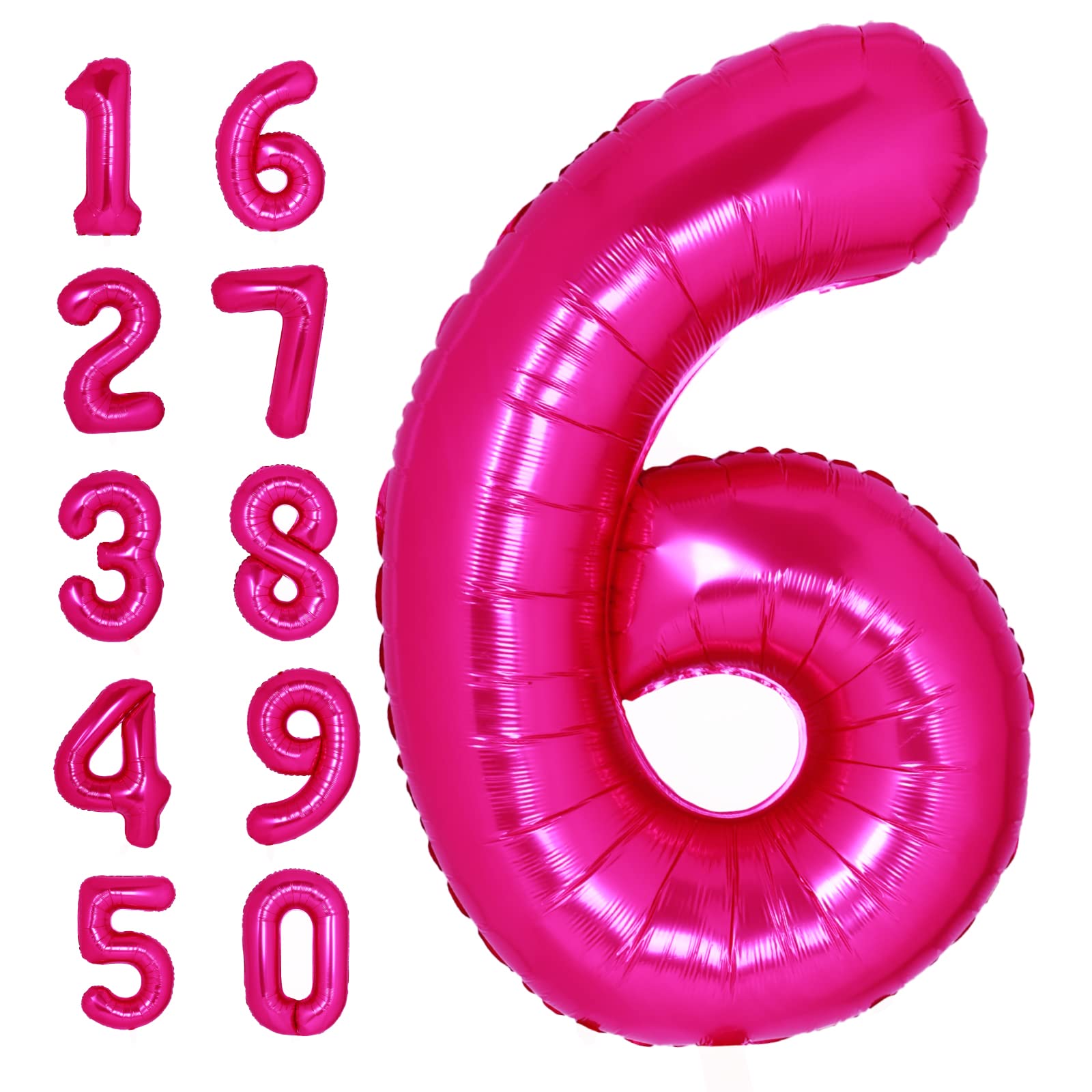 Giant Hot Pink Number 6 Balloon 40 Inch 6th Birthday Party Balloon Supplies Girl Boy Dark Pink Balloons 6 for Birthday Decorations for Girls Rose Pink Balloon Number 6 Anniversary Jungle Party Wedding