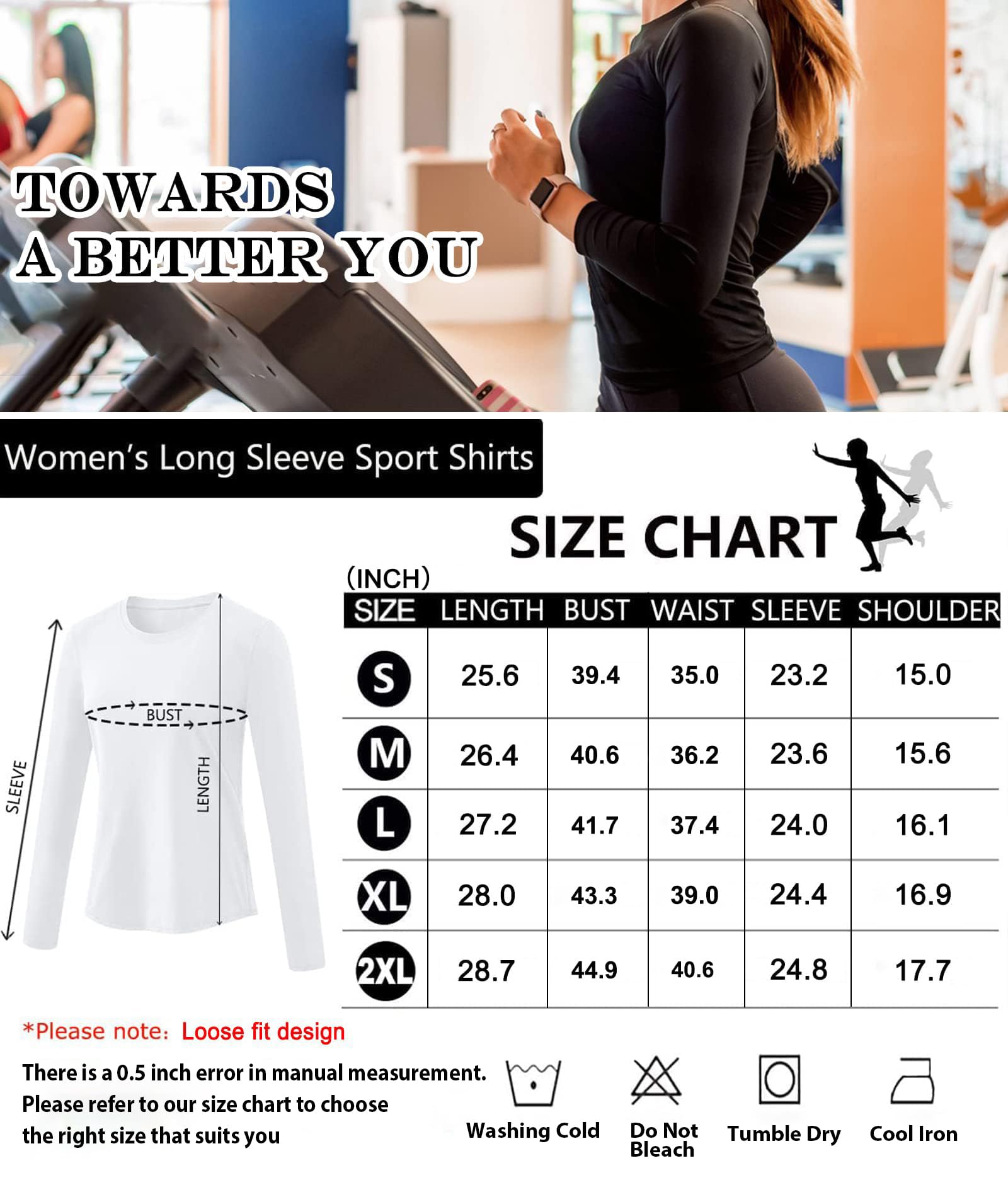 HIBETY 3 Pack Women's UPF 50+ Sun Protection Shirts, Workout Gym Long Sleeve Shirts, Quick Dry Tops(Black/White/Grey-02-L)