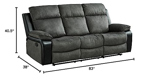 Signature Design by Ashley Woodsway Modern Faux Leather Tufted Reclining Sofa, Gray & Black