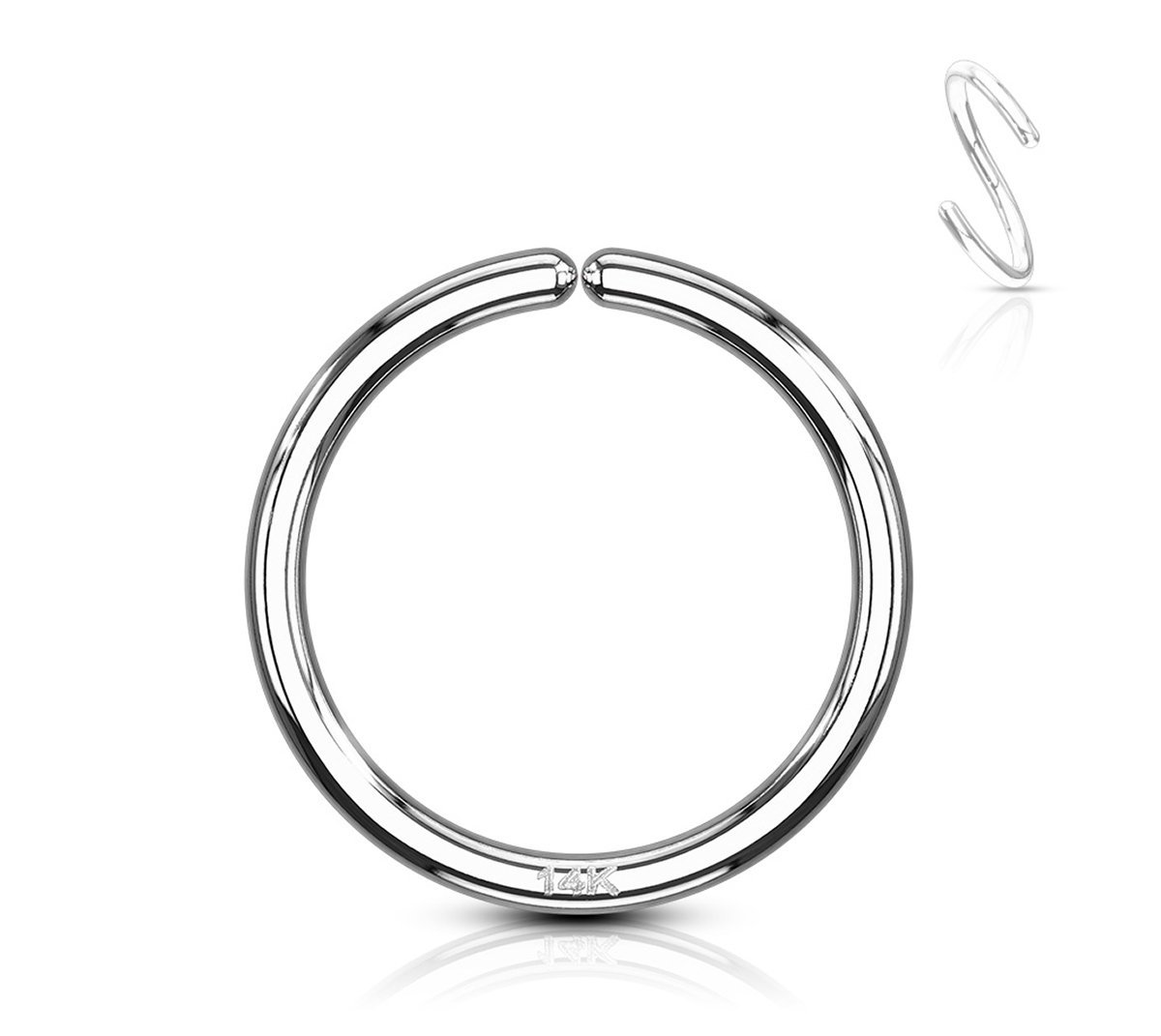 Forbidden Body Jewelry 20g 8mm Solid 14K White Gold Hoop Ring for Nose and Cartilage Piercings