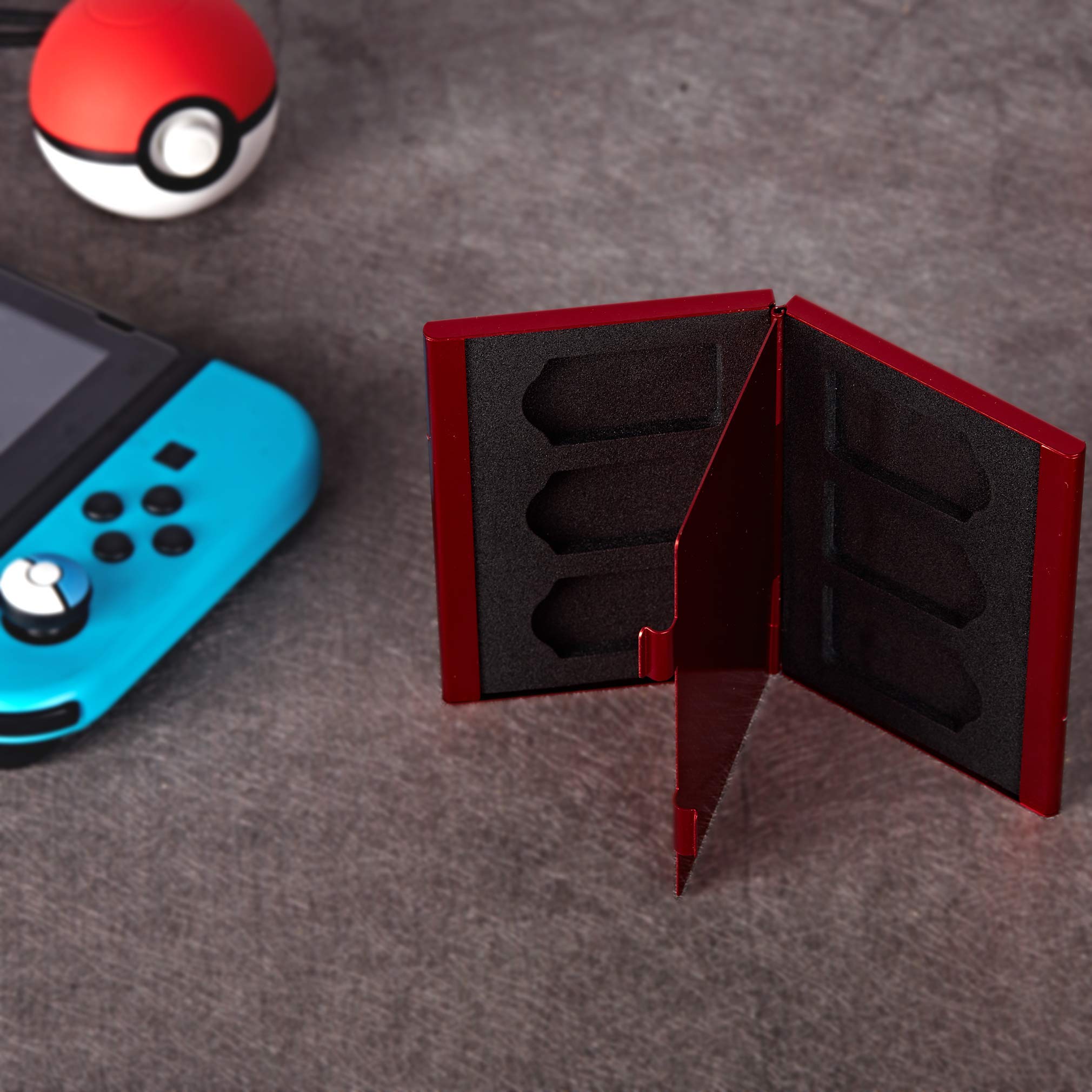 FUNLAB Switch Game Case Compatible with Nintendo Switch(OLED/Lite) Games Holder,Metal Switch Game Card Case with 6 game storage β Red