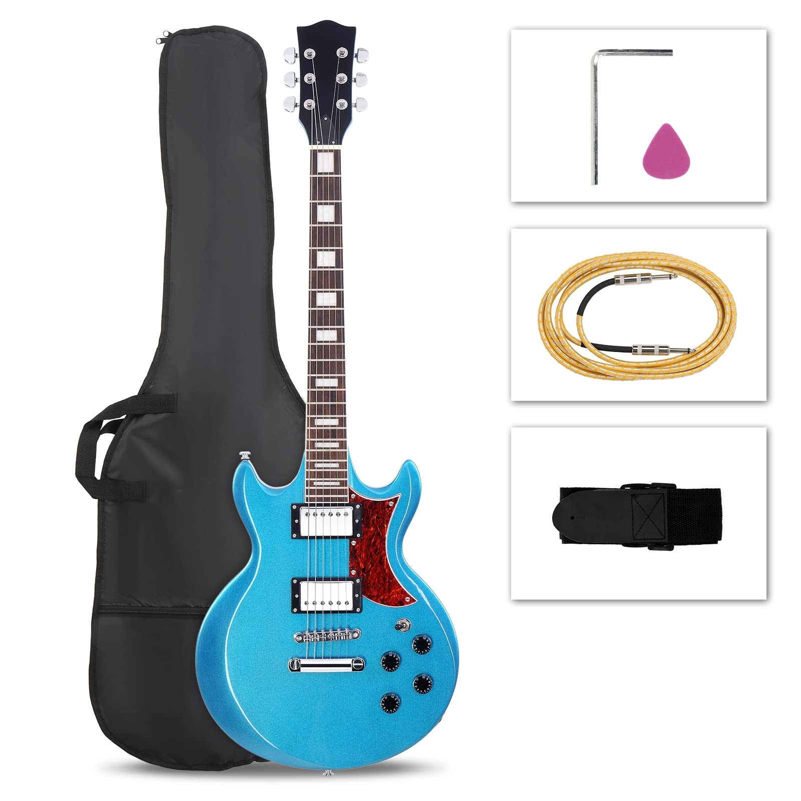 Ktaxon 39" Solid-Body Electric Guitar, 6 String Full Size GIZ102 H-H Pickups Jazz Electric Guitars Kit for Beginner Starter with Gig Bag, Cable, Shoulder Strap, Plectrum (Blue)