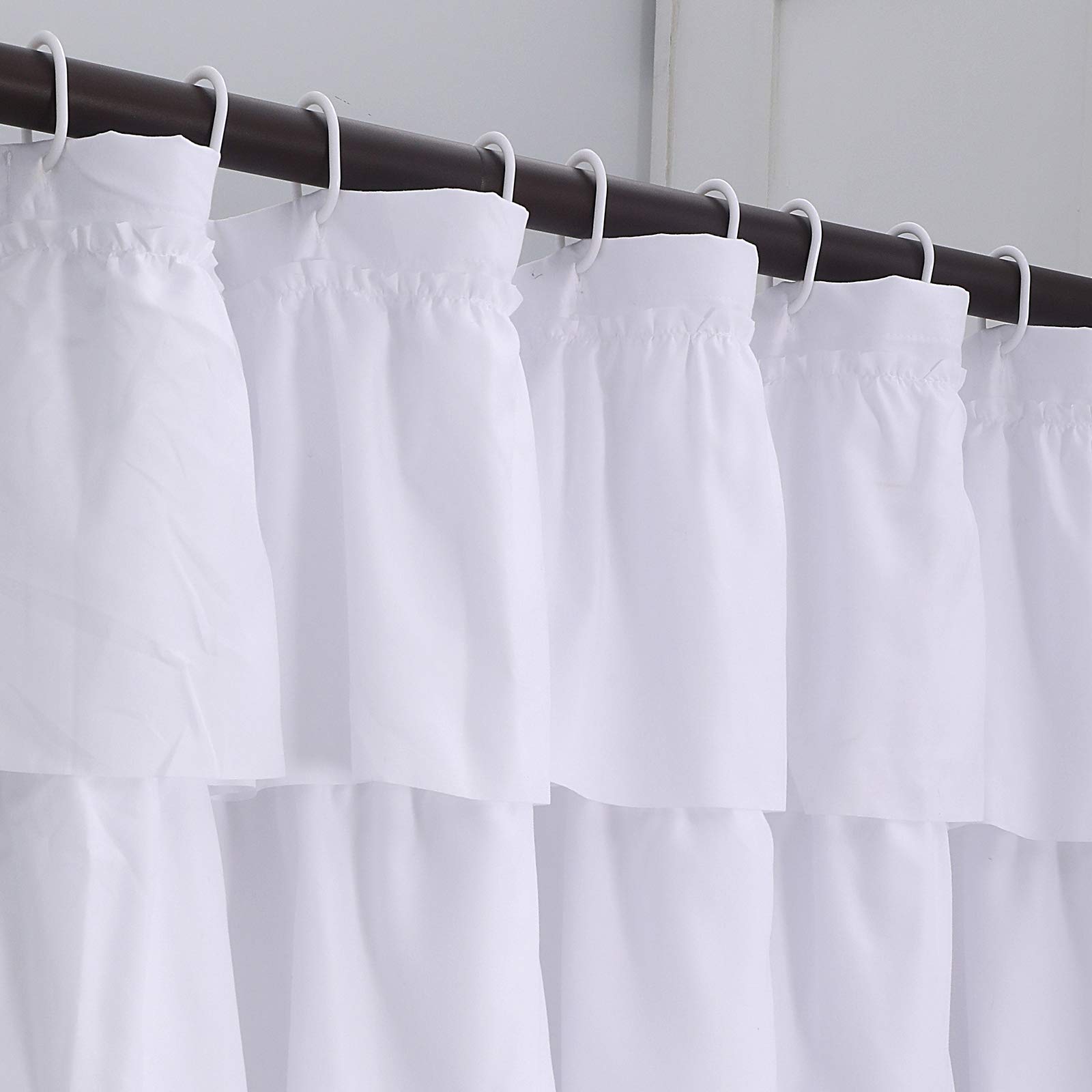 GARSTYLE White Ruffle Fabric Shower Curtain for Bathroom | Farmhouse Style 72ββx72ββ