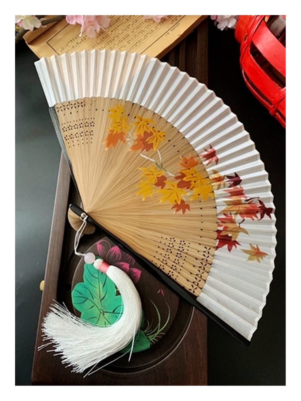 Folding Fan Chinese Style Ancient Style Bamboo Handle Folding Fan Juan Cloth Female Fan Cherry Blossom Portable Jump Dance Fan Fan (B 21Cm)