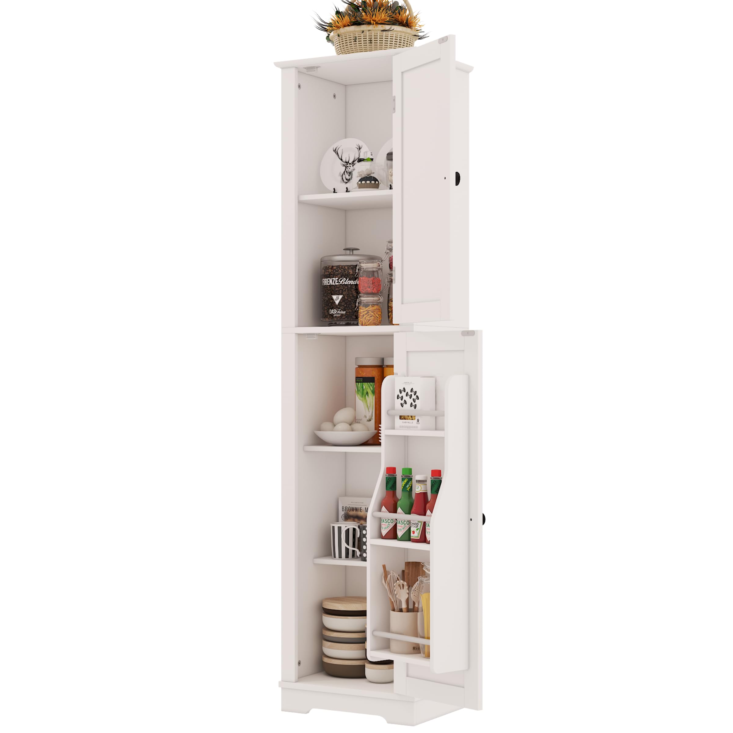 Function Home Modern Storage Cabinet, Free-Standing Floor Cabinet, Bathroom Cabinet with Adjustable Drawers, Open Shelf and Two Doors, Wooden Cupboard for Home, Living Room, Kitchen, Bedroom in White