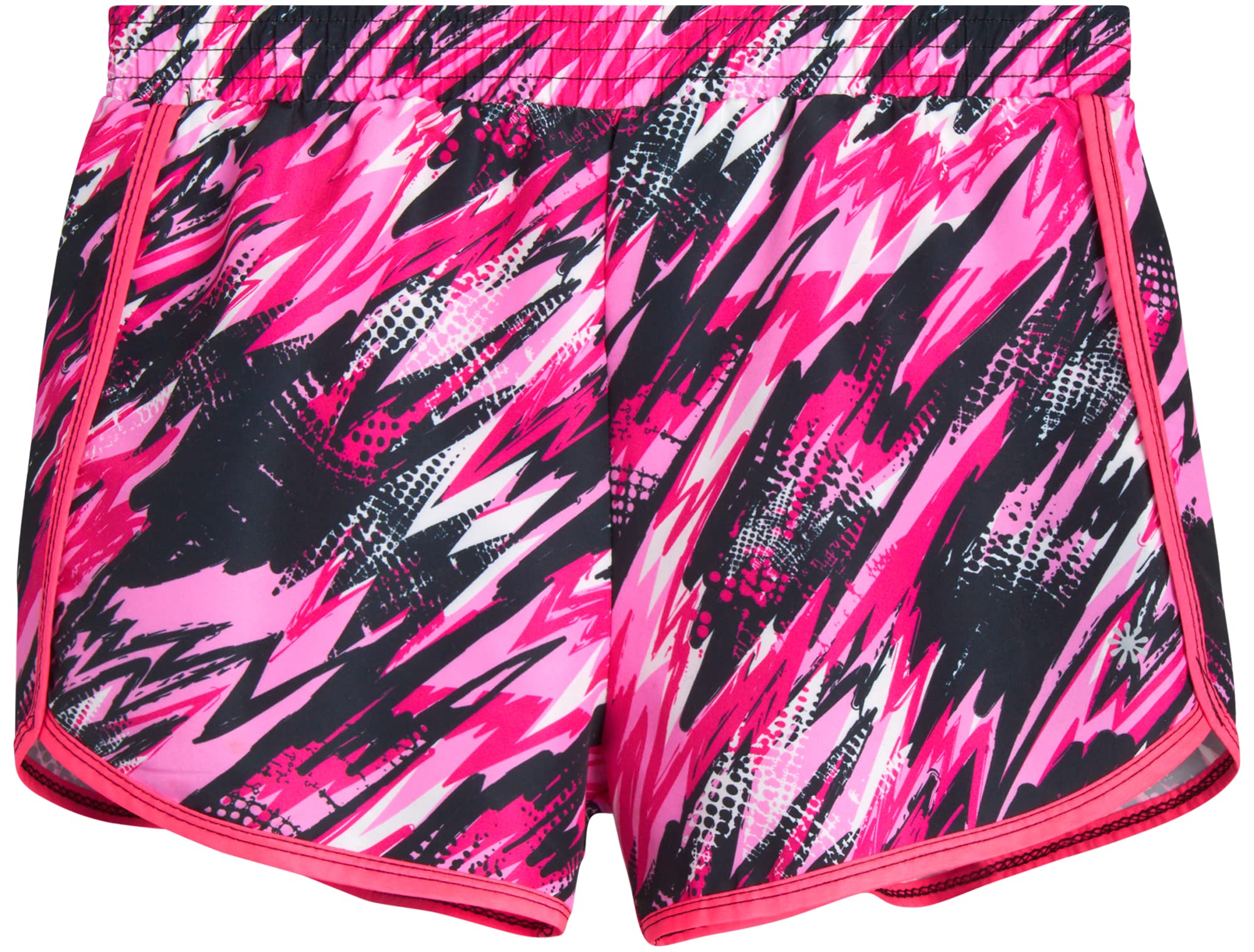 Girls' Active Shorts - 2 Pack or 4 Pack Athletic Gym Woven Running Dolphin Shorts with Fanny Pack (7-16), Size 7-8, Black/Pink Tie-dye