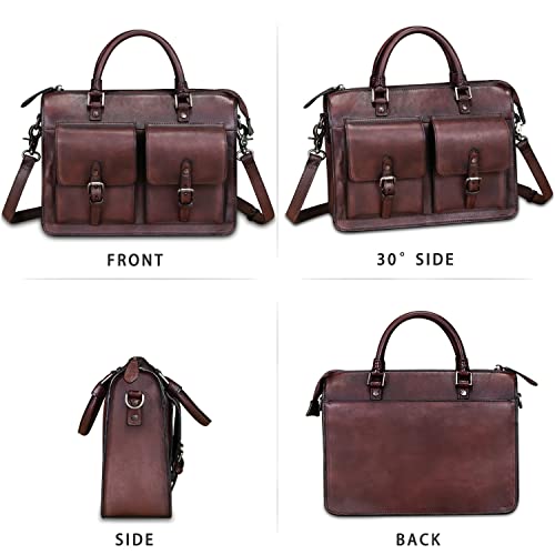 Genuine Leather Satchel Purse for Women Vintage Handmade Top Handle Handbag Retro Messenger Crossbody Bag (Brown)