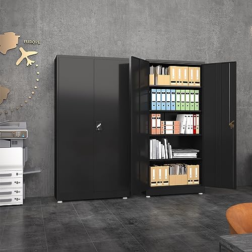 Fohufo Metal Storage Cabinet - 72-Inch Garage Cabinet with 4 Adjustable Shelves & Lockable Doors, Sturdy Tall Utility File Cabinet for Home, Office, School, Garage, Basement