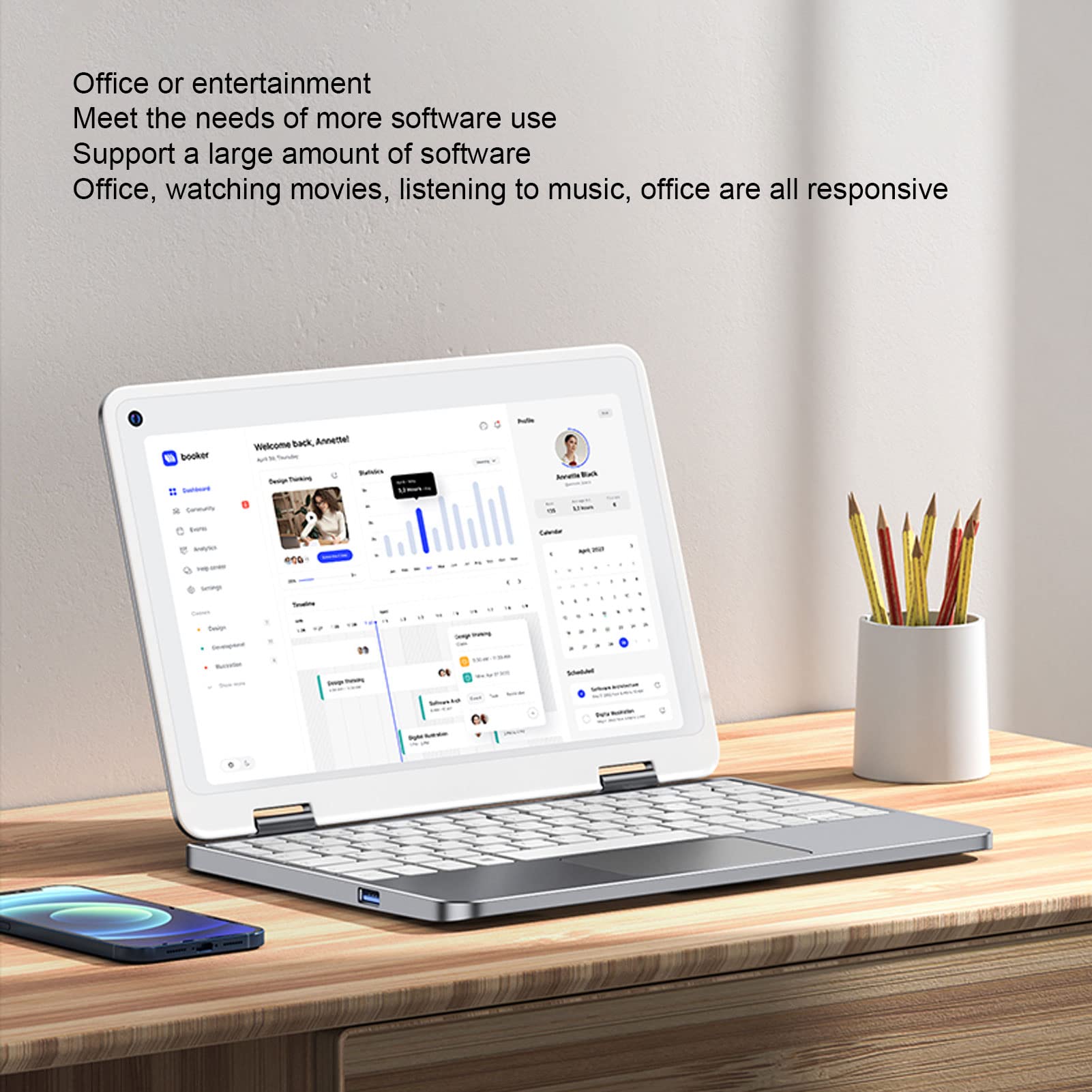 GOWENIC 10.8in Touchscreen 2 in 1 Laptop, Rotatable FHD Screen, 360 Degree Rotation, 8GB RAM + 1TB SSD, Touch Pen, 11, Aluminum Alloy Shell, Built in Camera and Speakers (8+1TB US)