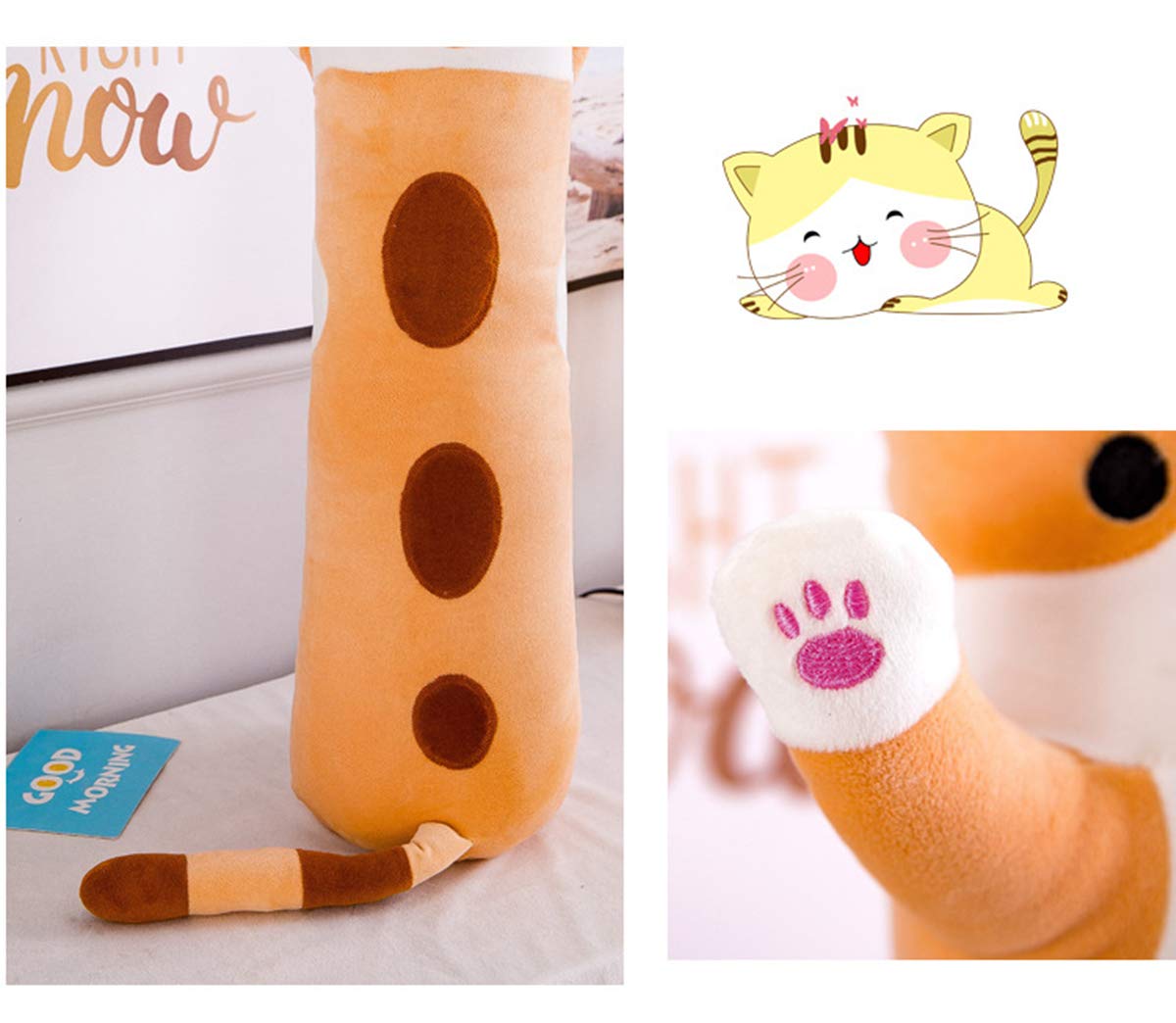 WUYU Lovely Plush Cat Doll Cute Cartoon Soft Stuffed Kitten Pillow Long Throw Sleeping Pillow Doll Toy Gift for Kids Girlfriend Multiple Size (Brown,50cm/19.6in)