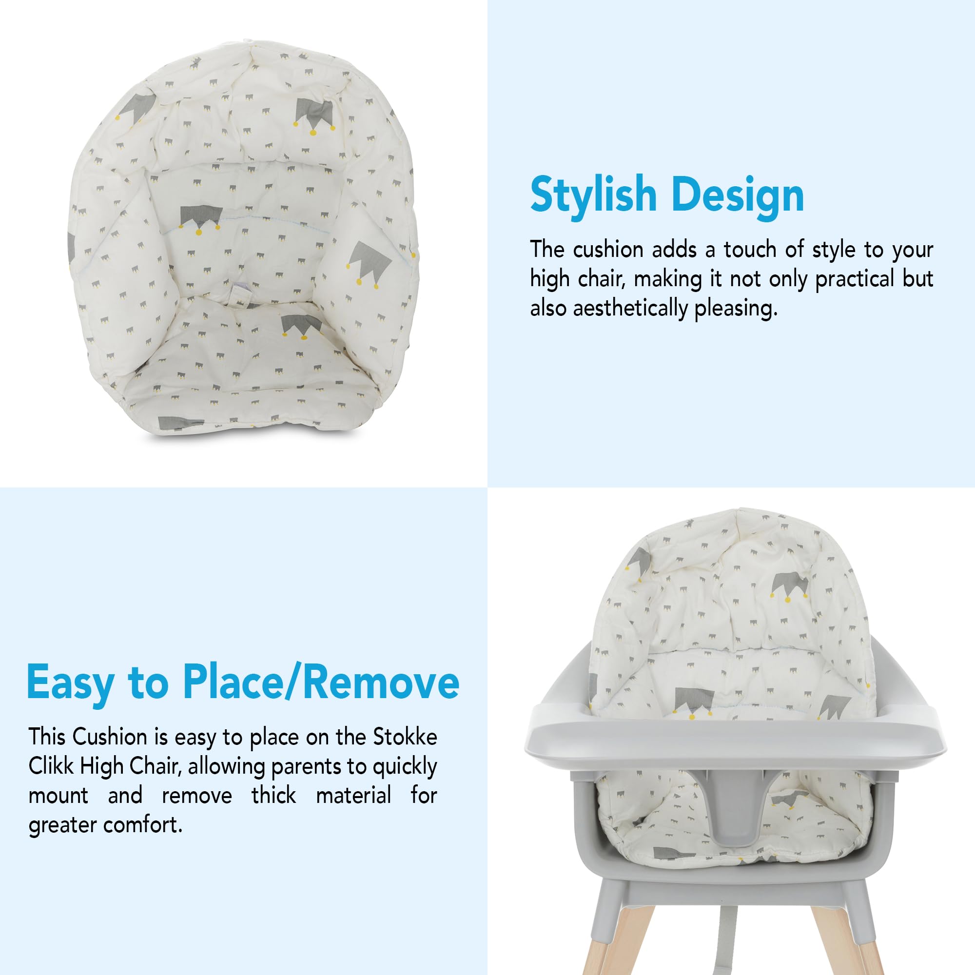 High Chair Seat Cushion Compatible with Stokke Clikk High Chair - Soft 100% Cotton Seat Pad for Stokke Clikk High Chair - Machine Washable