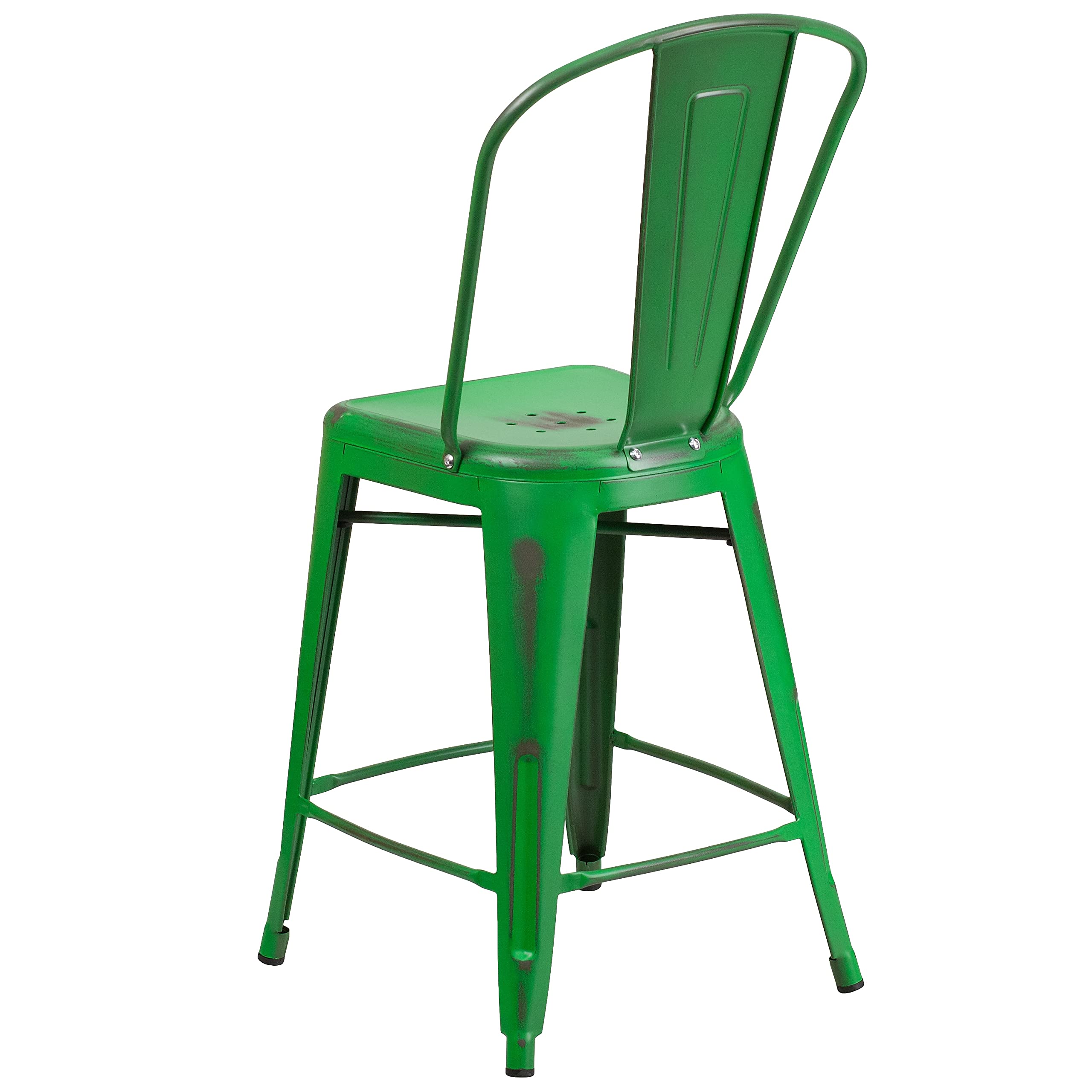 Flash Furniture Commercial Grade 24" High Green Metal Indoor-Outdoor Counter Height Stool with Removable Back