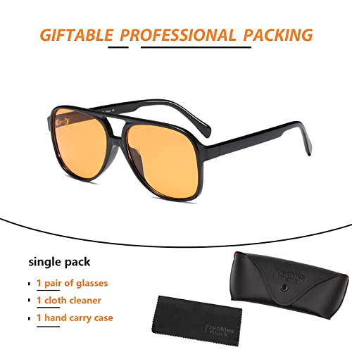 Freckles Mark Vintage Retro 70s Sunglasses for Women Men Classic Large Square Aviator Trendy Glasses (Tinted Yellow, Millimeters, 60)