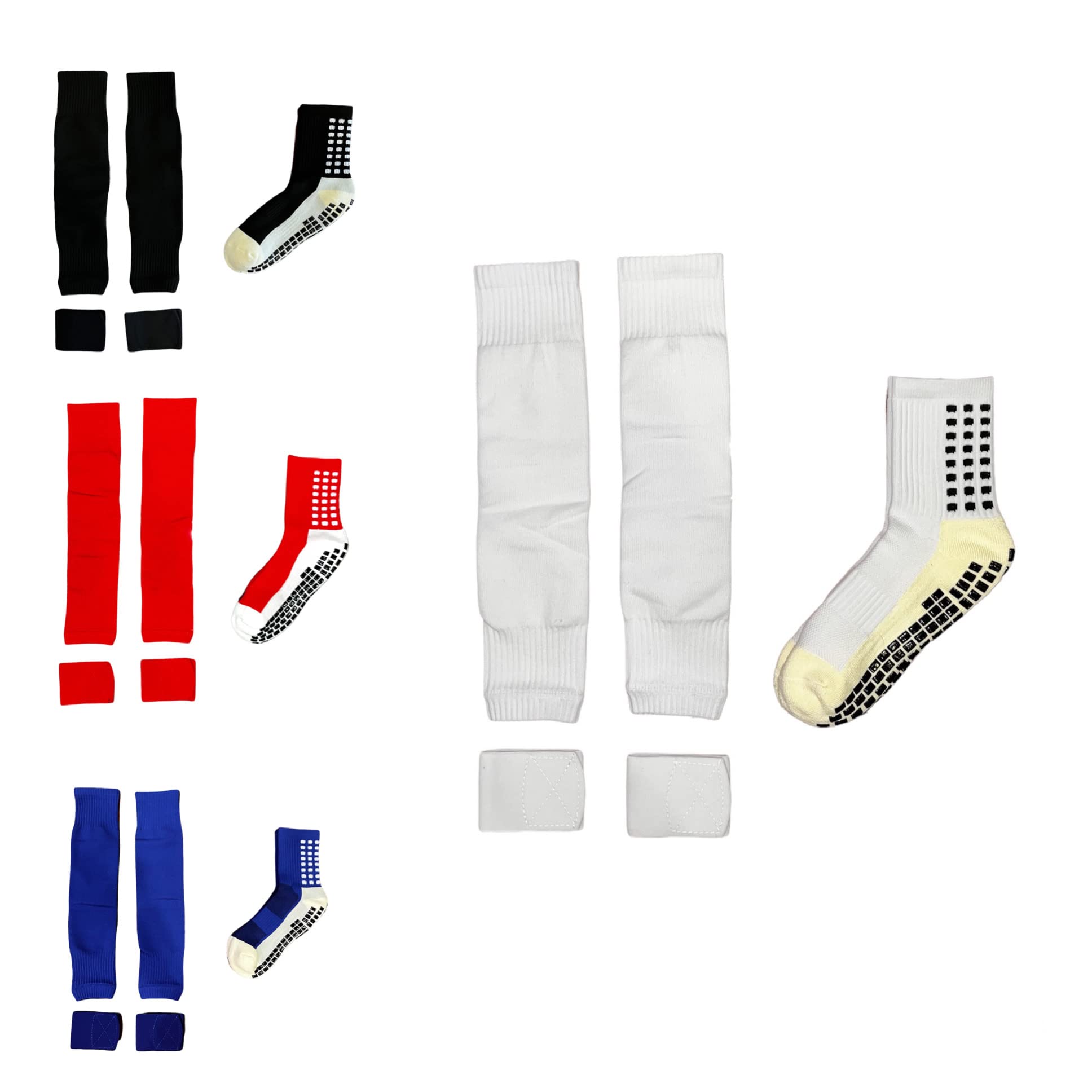 GRIP Soccer Socks with Shin Guard Sleeves & Straps | Durable and Comfortable Football Socks for Youth, Children, Girls & Adults | Non-Slip Fencing Socks for Training and Matches(White)