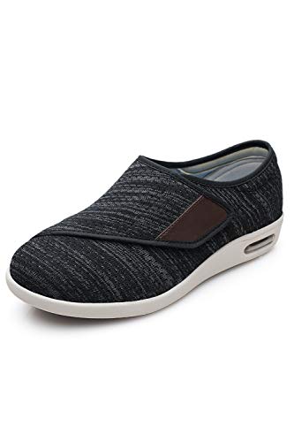 Grigobu Womens Diabetic Shoes Adjustable Breathable Light Antiskid Edema of Fasciitis bunions Arthritis Swollen feet Walking Shoes 44 Black/Grey