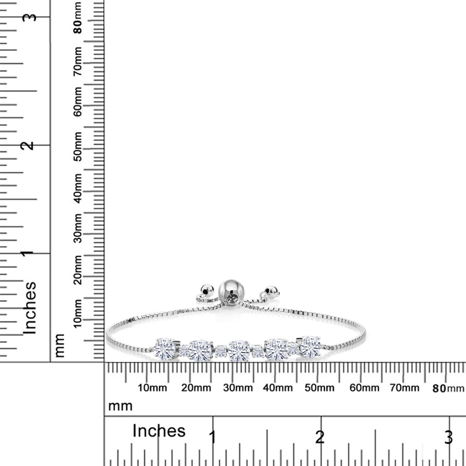Gem Stone King 925 Sterling Silver White Moissanite Tennis Bracelet For Women | 2.76 Cttw | Round 5MM and 2.5MM | Fully Adjustable Up to 9 Inch