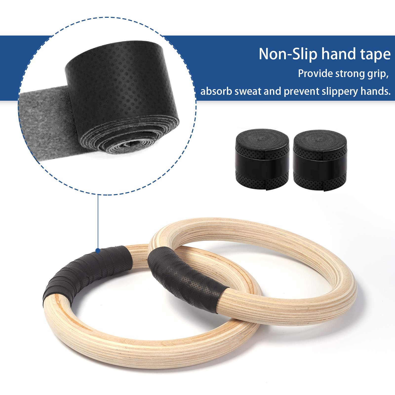 GoorangeSy Gymnastics Rings Hangboard Rock Climbing, Wooden Olympic Rings 1000lbs Climbing Hangboard with Adjustable 15ft Long Straps, for Body Strength Fingerboard Climbing Training (32MM Set)