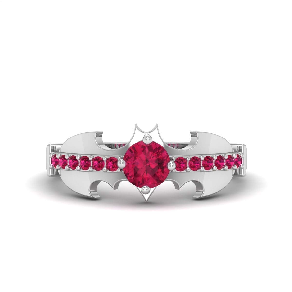 GEMSPARKLES 0.50CT Round Cut CZ Red Ruby Diamond Batman Engagement Ring For Womens In 925 Sterling Silver_9
