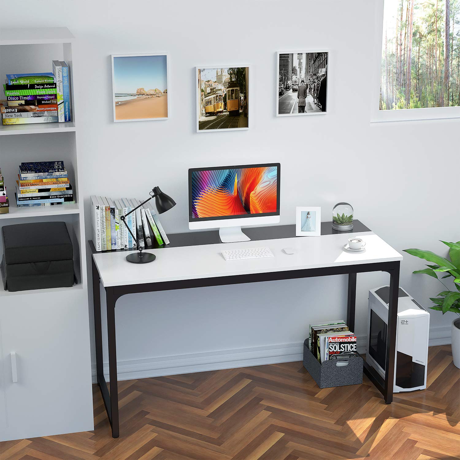 Foxemart 47 Inch Computer Table Sturdy Office Desk, Modern PC Laptop 47” Writing Study Gaming Desk for Home Office Workstation, White and Black