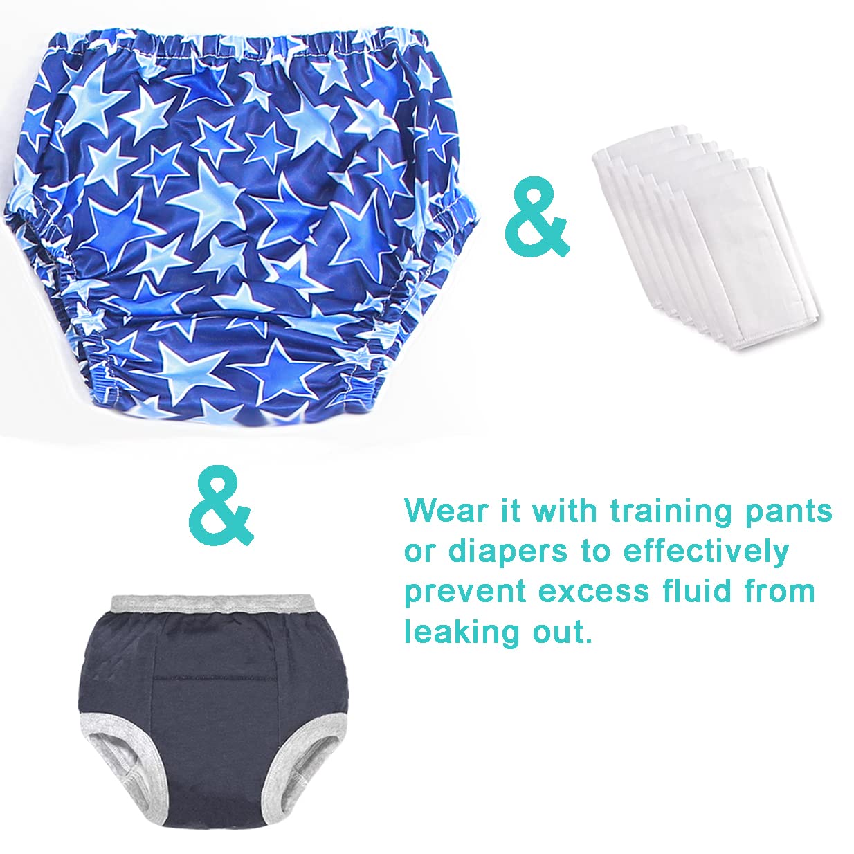 Kwumsy Waterproof Toddler Training Underwear Covers,Plastic Training Pants, Soft and Quiet,Covers for Potty Training Pants or Diaper (4T(6 Count))