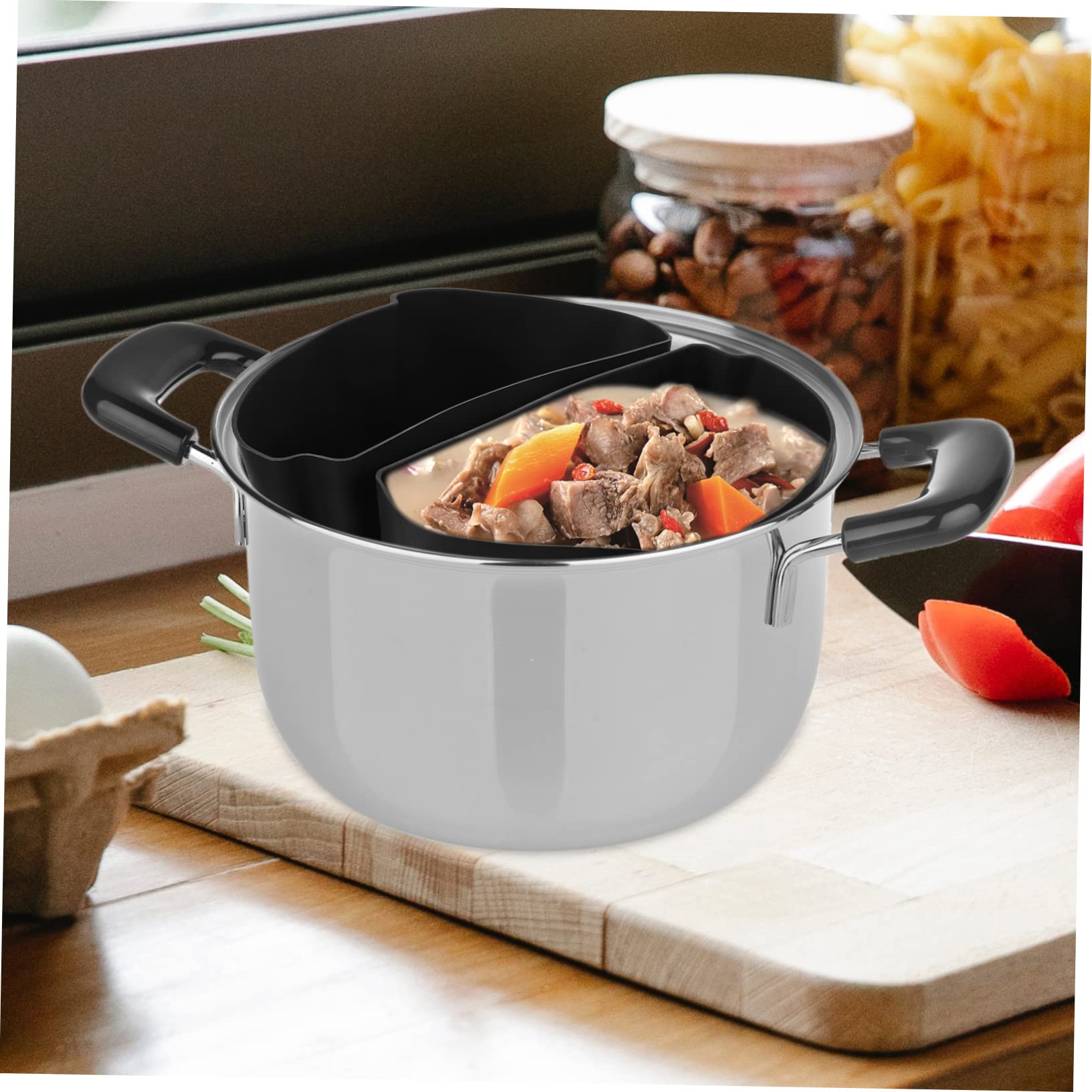 FUOYLOO 1 set Insert non-slip Partition plate plug-in Partition insert Multipurpose black rice cooker silicone cookware lining cooker divider Multifunction kitchen slow cooker divider