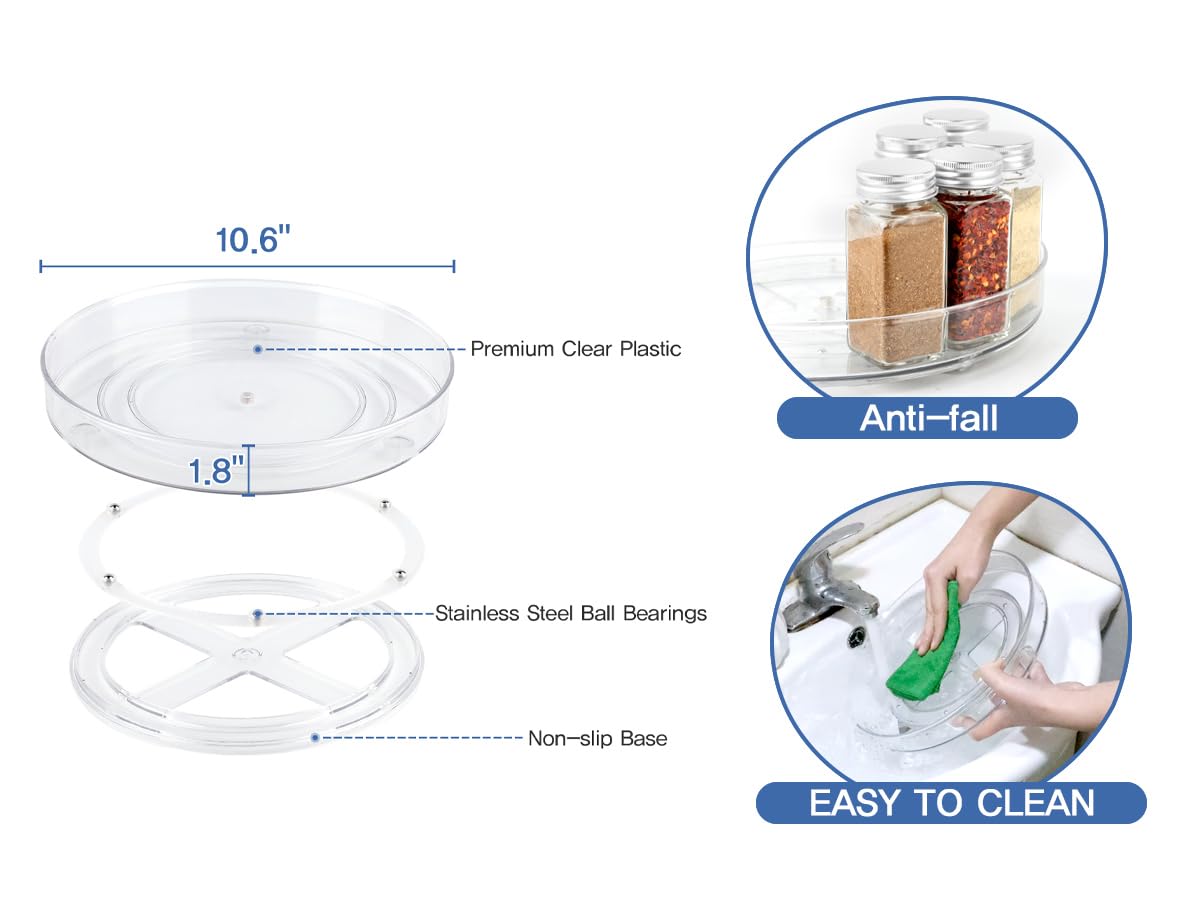 Goramio Lazy Susan Turntable for Cabinet 2 Pack (9+10 Inch) - Clear Acrylic Lazy Susan Organizers - 360° Turntable Organizers for Pantry Kitchen Bathroom Cabinet Refrigerator Fridge Under Sink