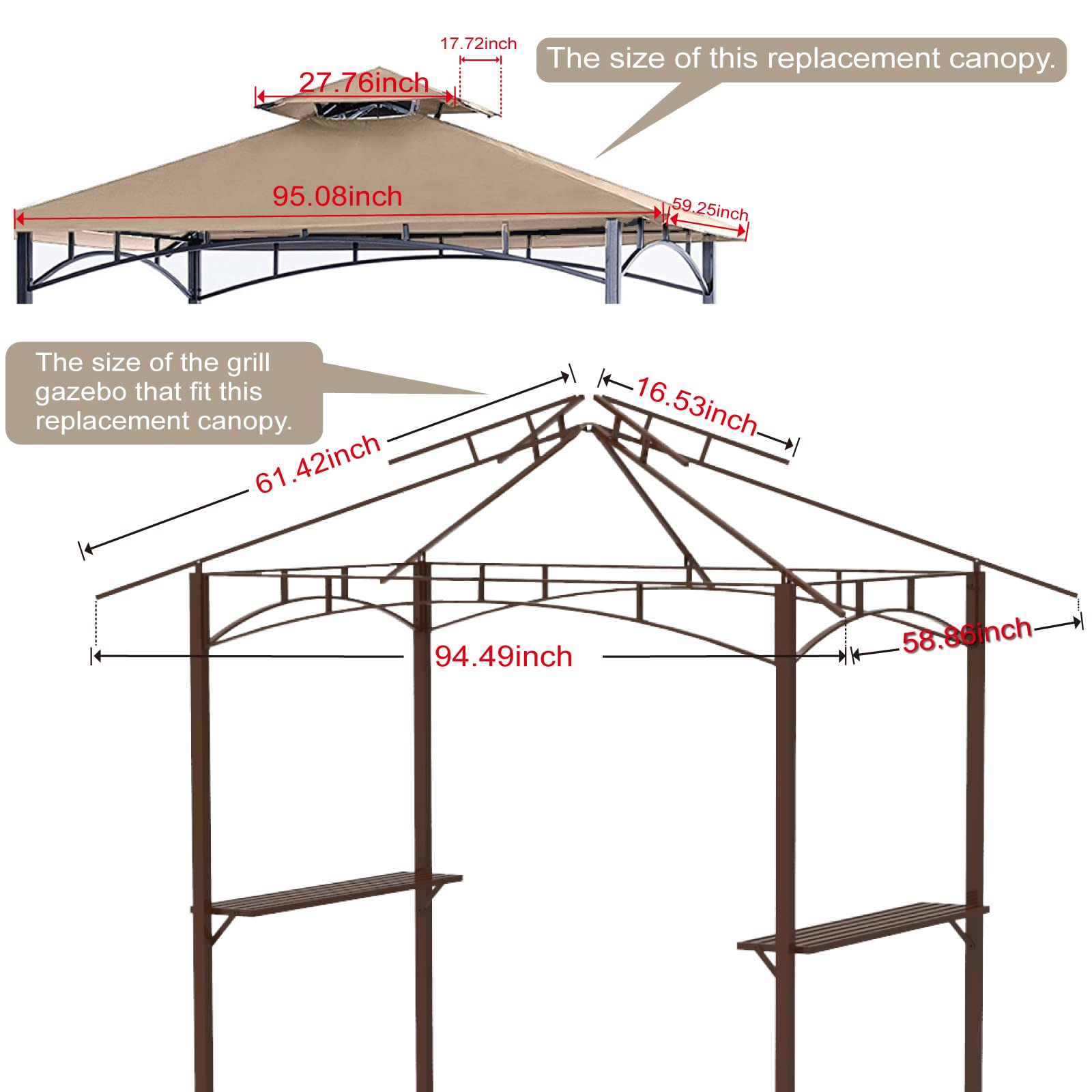 Grill Gazebo Replacement Roof for #L-GZ238PST-11 by ABCCANOPY Beige