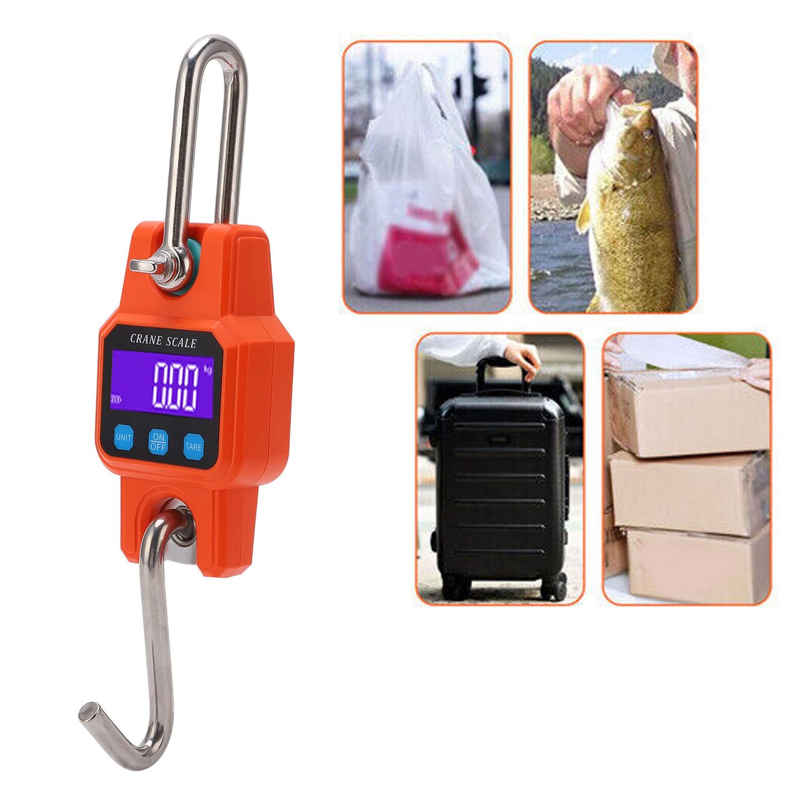 Hanging Scale, Digital Display LB KG N Crane Scale High Accuracy for Fishing (Orange)