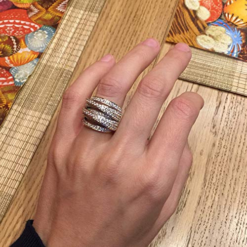 Gixaxak 925 Sterling Silver Shiny Diamond Ring Multi-Layer Winding Cubic Zirconia Anniversary Ring White Topaz Cubic Zirconia CZ Diamond Elegant Eternity Engagement Wedding Band Ring 6
