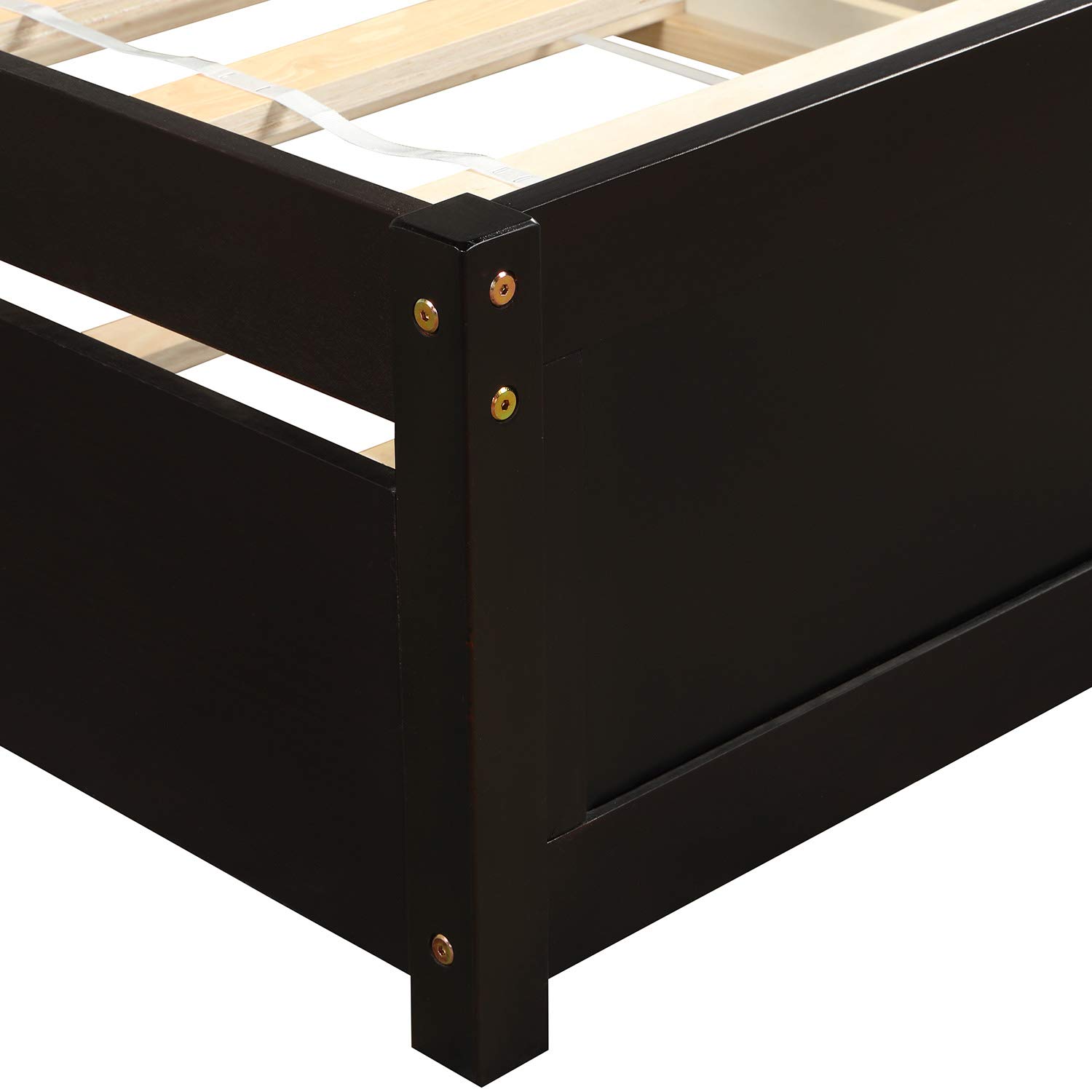 GINGVAT Twin size Platform Bed with Trundle, Wooden Bedframe Frniture, Espresso