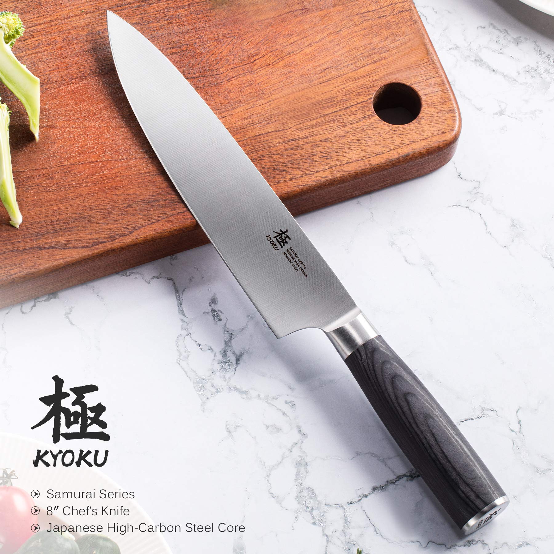 KYOKU Samurai Series Chef Knife + Nakiri Knife + Professional Chef Knife Roll Bag Black