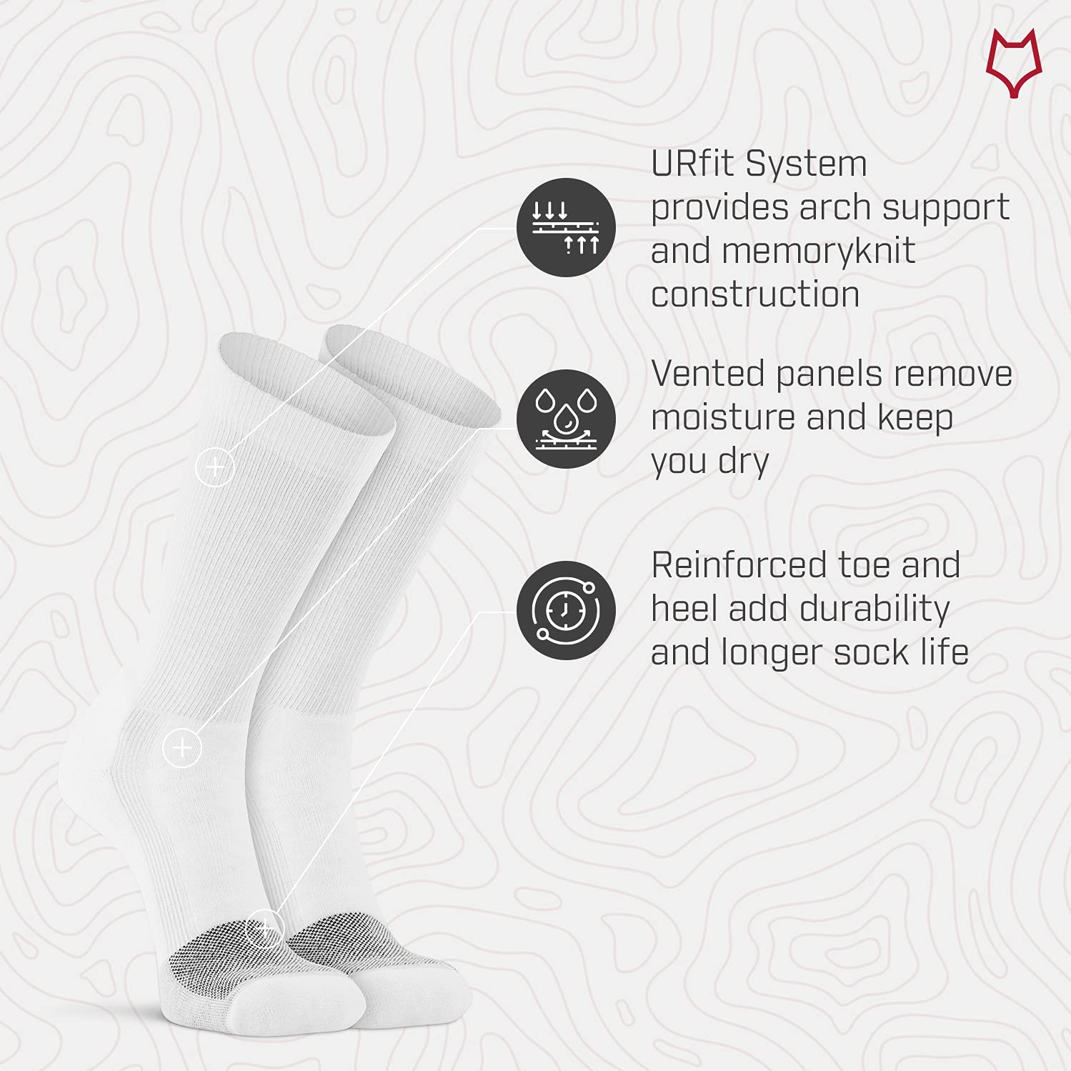 FoxRiver Wick Dry Triathlon Sports Crew Socks Lightweight Men’s Athletic Socks with Moisture Wicking Performance Fabric - White - Large, (1308)