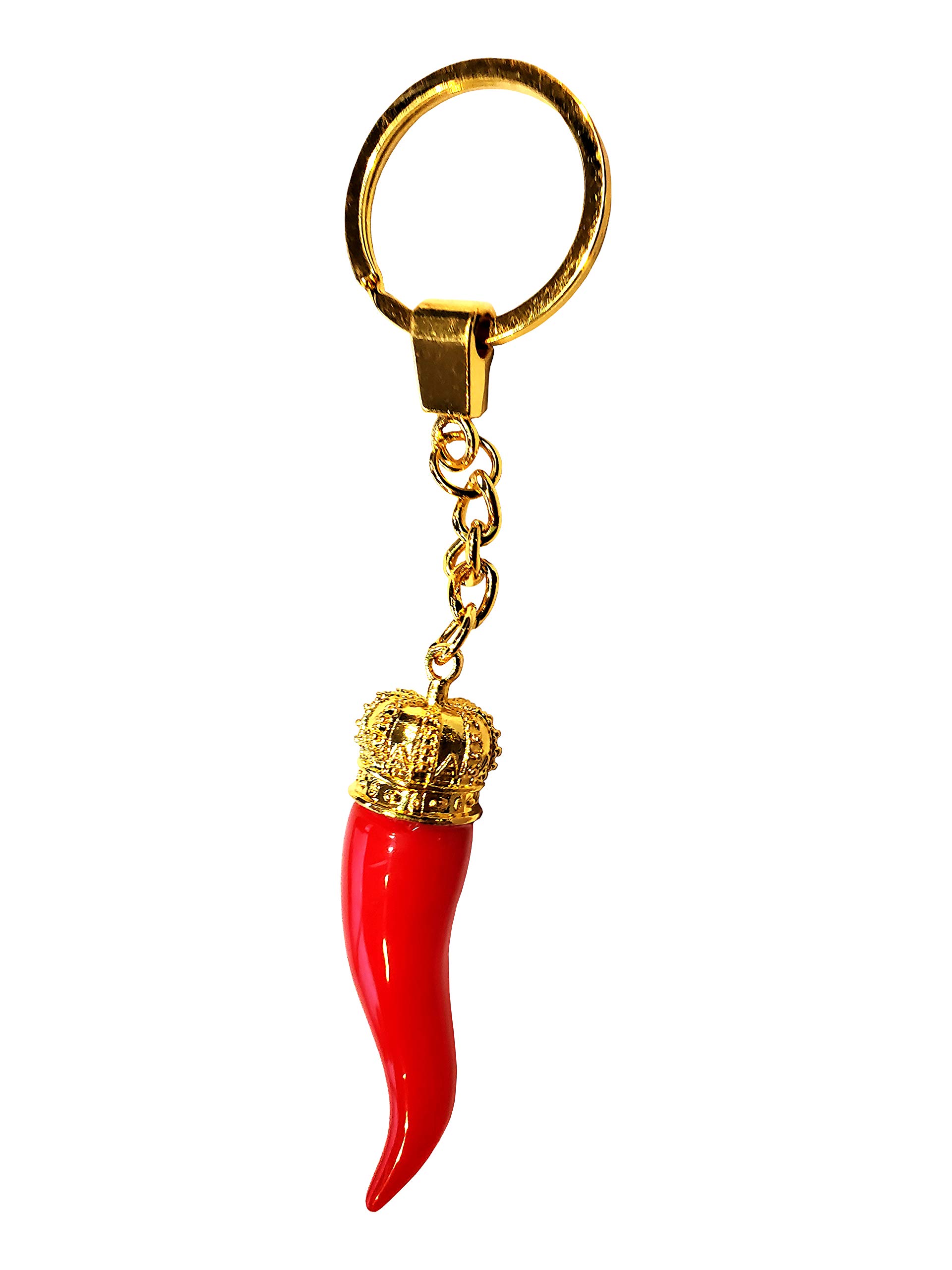 Italian Red Horn with Gold Chain Keychain β Italy Collection of Key Rings & Fobs Great Chili Pepper Charm Rear View Mirror