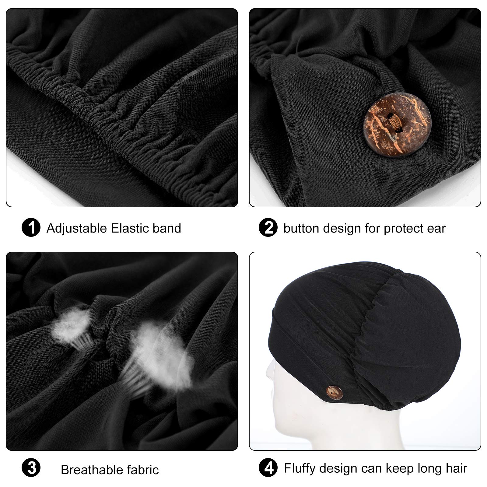 Geyoga 10 Pieces Soft Bouffant Caps with Buttons, Gourd-Shape Caps Stretch Bouffant Hats Unisex Stretchy Headband Turban with Ear Loop Holder Buttons Multicolor