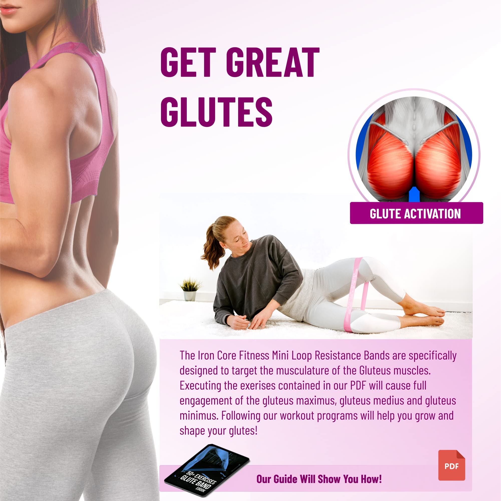 Glute Bands for Women- Mini Bands Resistance Leg Bands for Exercise Restraint Bands by Iron Core Fitness, Ocean Blue.