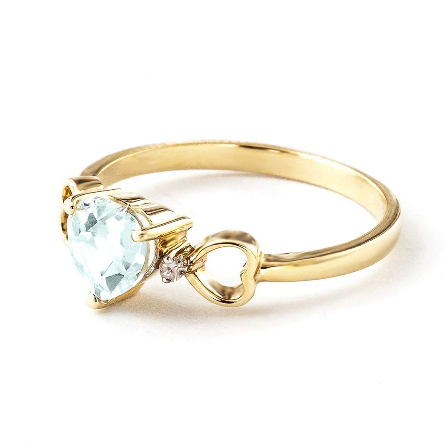 Galaxy Gold GG 14k Yellow Gold Ring with Heart-shaped Aquamarine and Diamonds - Size 5.5