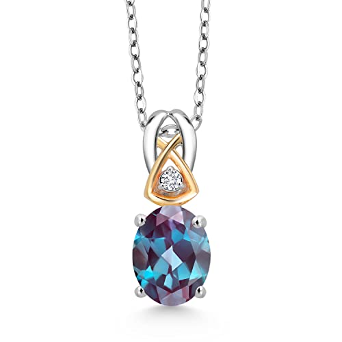 Gem Stone King 1.42 Ct Purplish Created Alexandrite G-H Lab Grown Diamond 925 Silver and 10K Yellow Gold Pendant with Chain