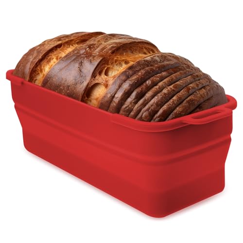 Silicone Bread Loaf Pan, 2 Pack Loaf Pans for Baking Bread, Non-Stick Silicone Baking Mold Easy Release for Homemade Breads, Cakes, Quiche Omelets, Meatloaf, etc. -8.2β X 3.3β X 2.7β (Red+LBlue)