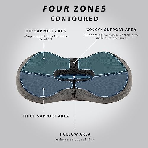 Gel Seat Cushion -Breathable Cover& Memory Foam for Long Sitting on Office/Home Chair, Car, Wheelchair- Hip, Tailbone, Coccyx, & Sciatica Pain Relief- Black