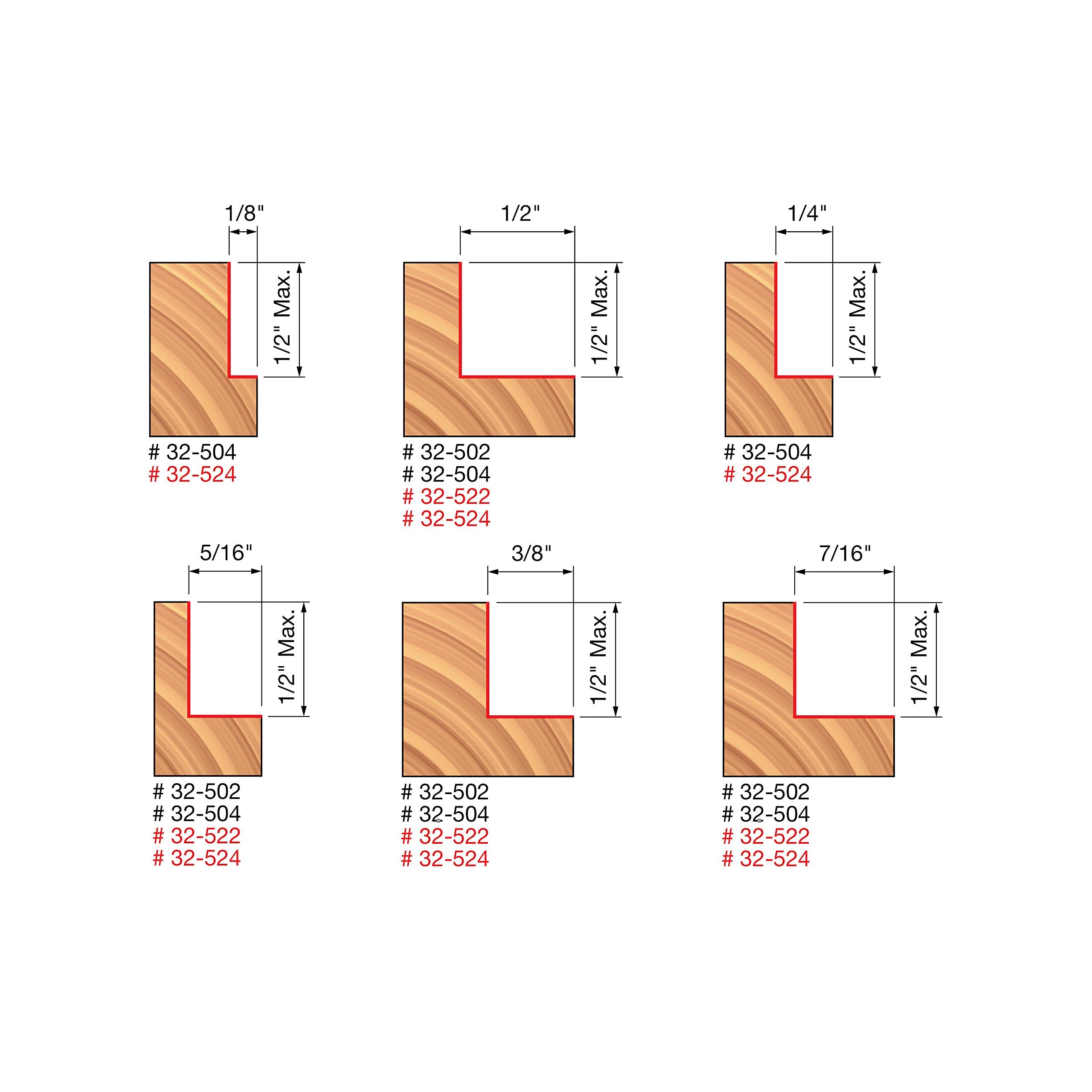 Freud 32-504: flush, 1/8",1/4",5/16",3/8",7/16",1/2" Depth Rabbeting Bit with Bearings